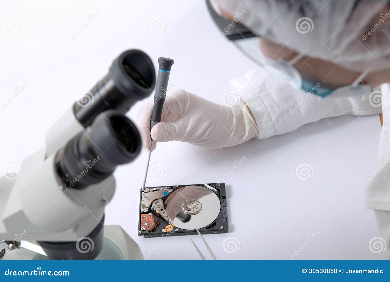 Technical Surgeon Working on Hard Drive - Data Recovery Stock Photo ...