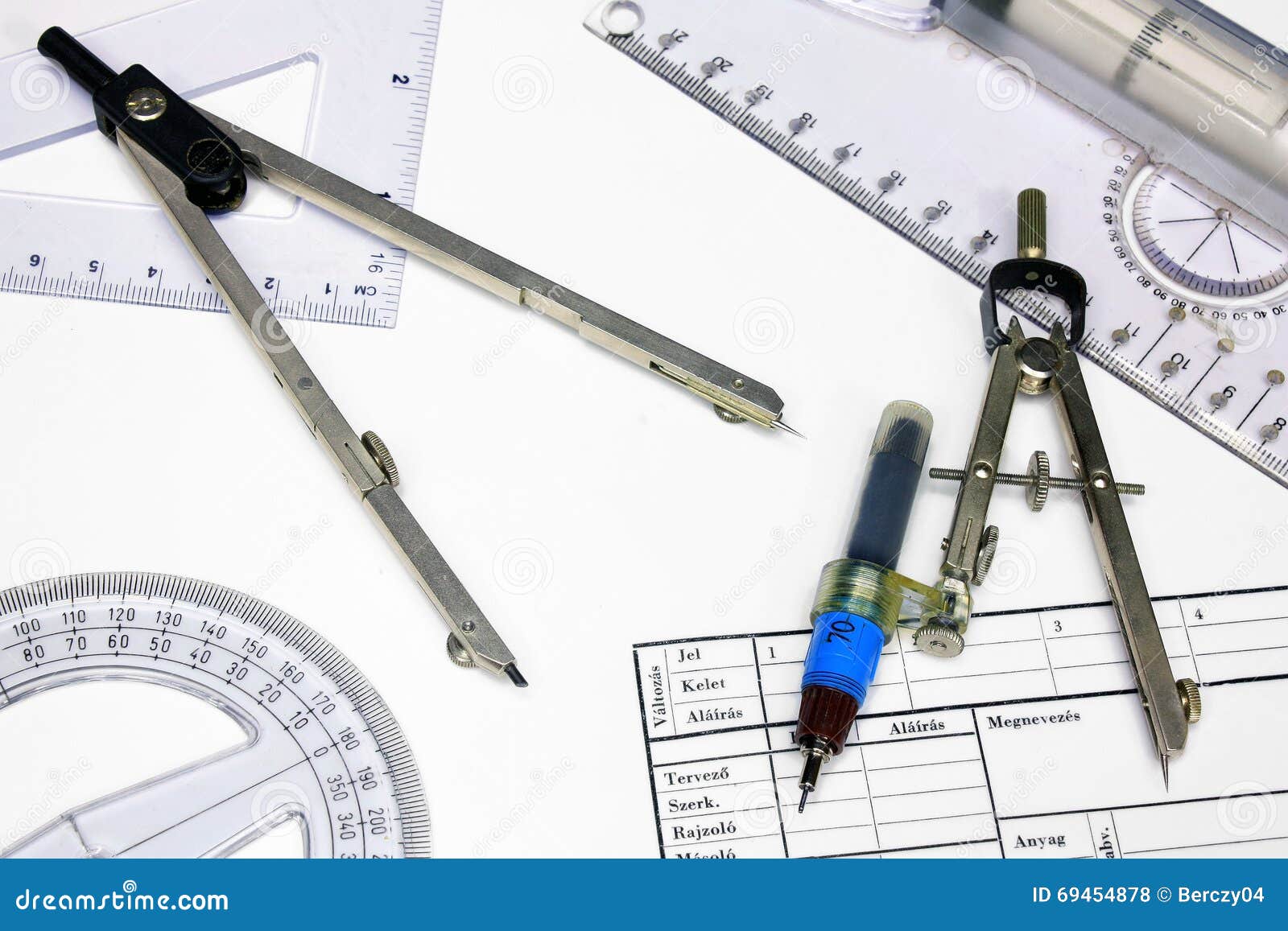 Technical Tracing Paper And Rulers, Calipers Stock Photo ...