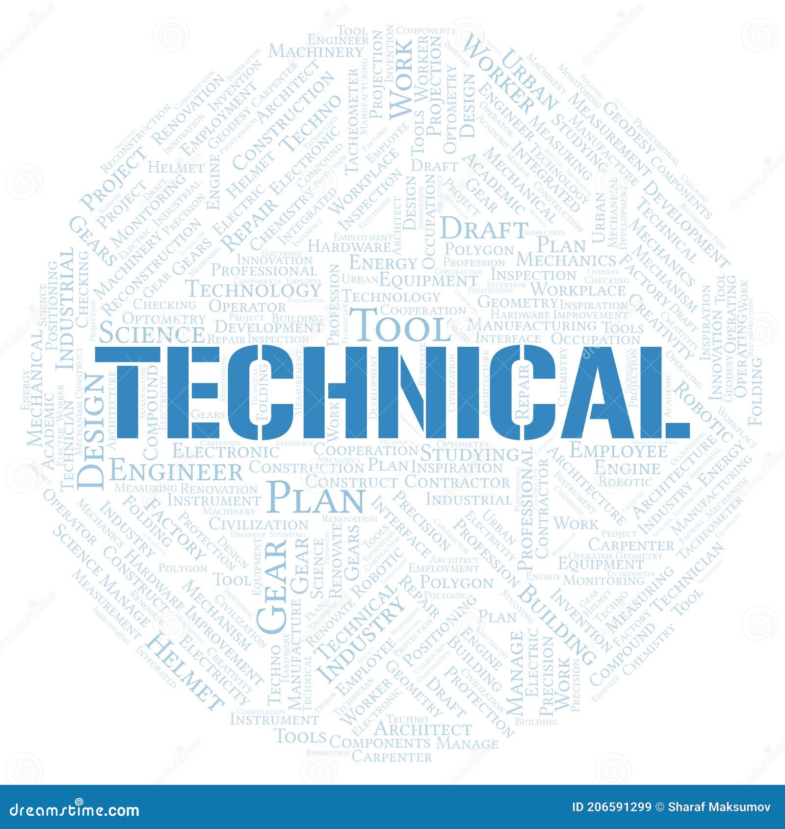 Technical Typography Word Cloud Create with the Text only Stock ...