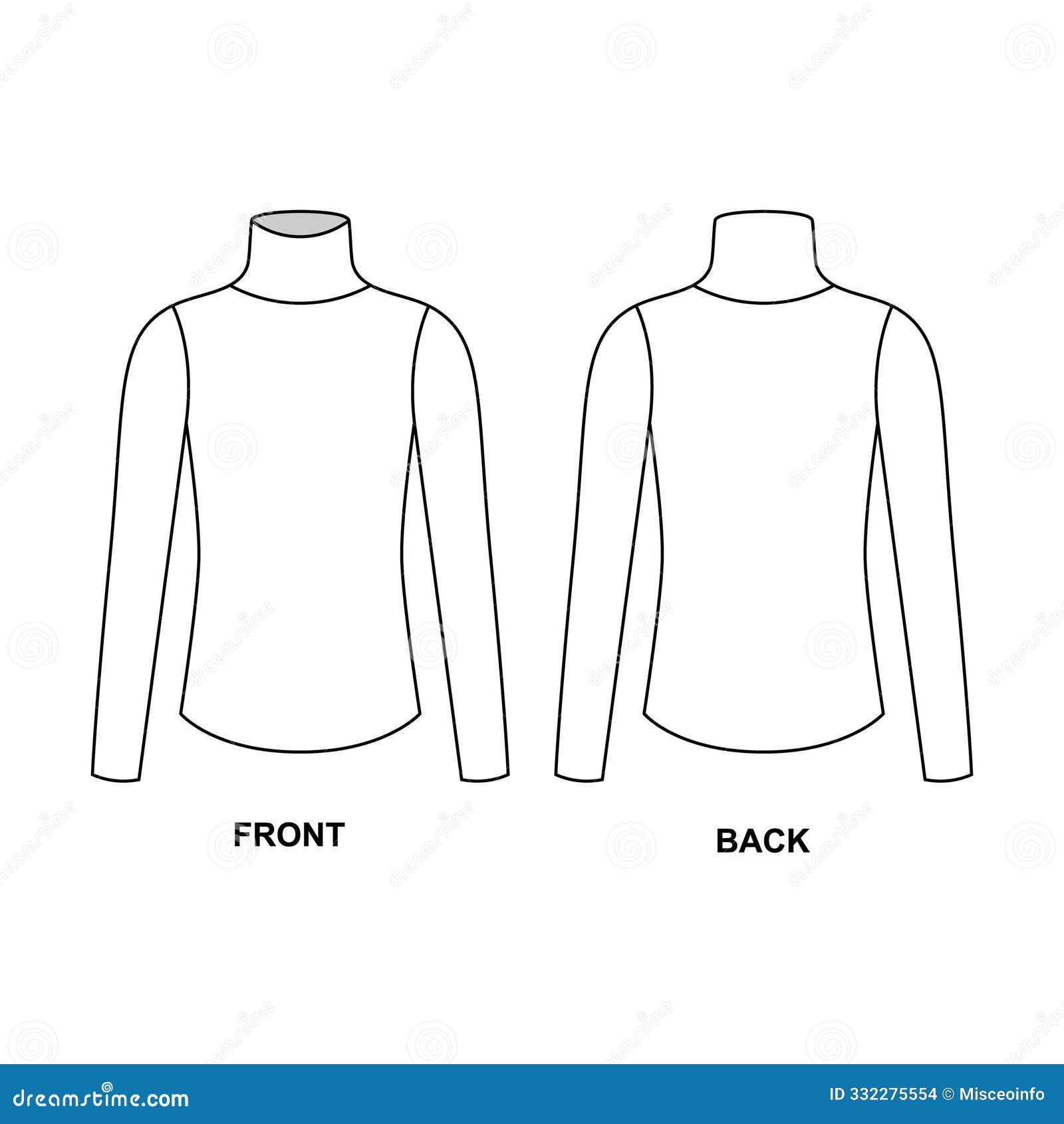 Technical Vector Drawing Of A Turtleneck Sweater With Sleeve ...