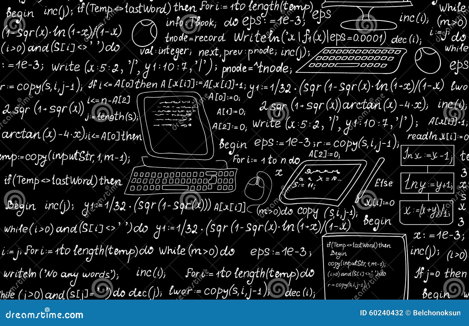 Technical Vector Seamless Pattern with Programming Code, Program Flow ...
