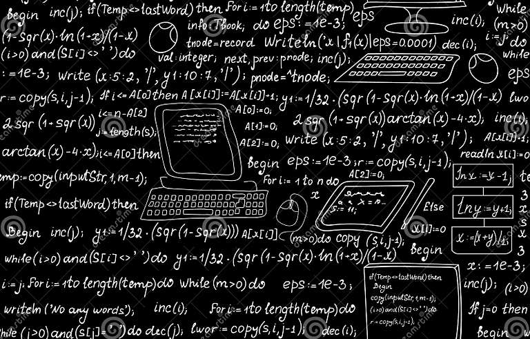 Technical Vector Seamless Pattern With Programming Code Program Flow
