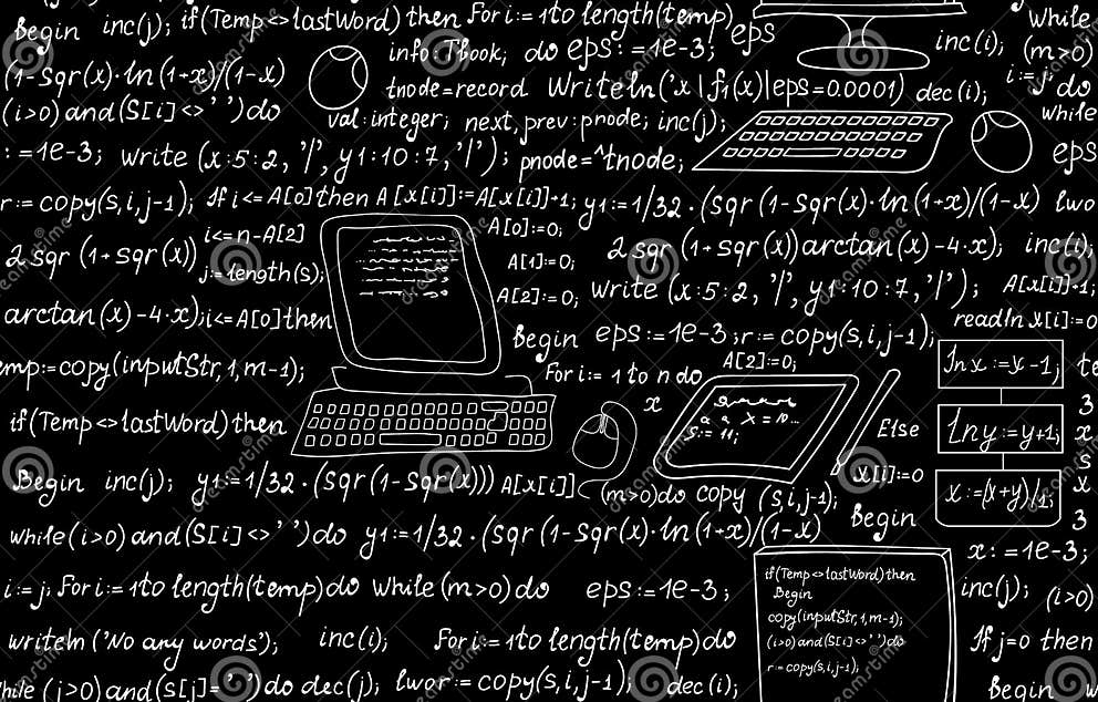 Technical Vector Seamless Pattern with Programming Code, Program Flow ...