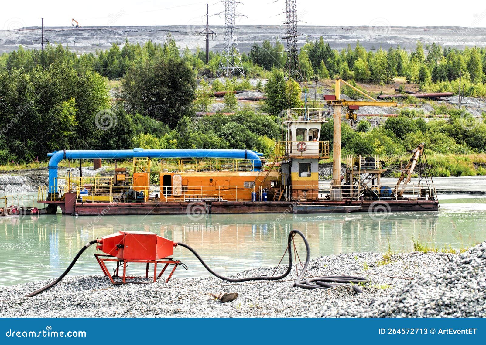 Technical Vessel Dredger for Dredging on River Stock Image - Image of ...