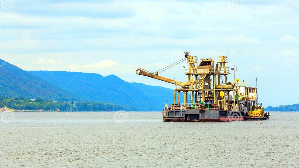 Technical Vessel Dredger for Dredging Stock Photo - Image of background ...