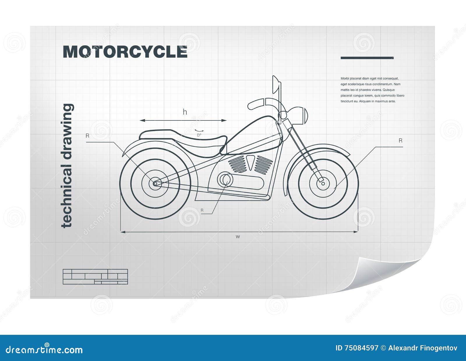 Technical Wireframe Illustration With Motorbike Drawing On The White ...