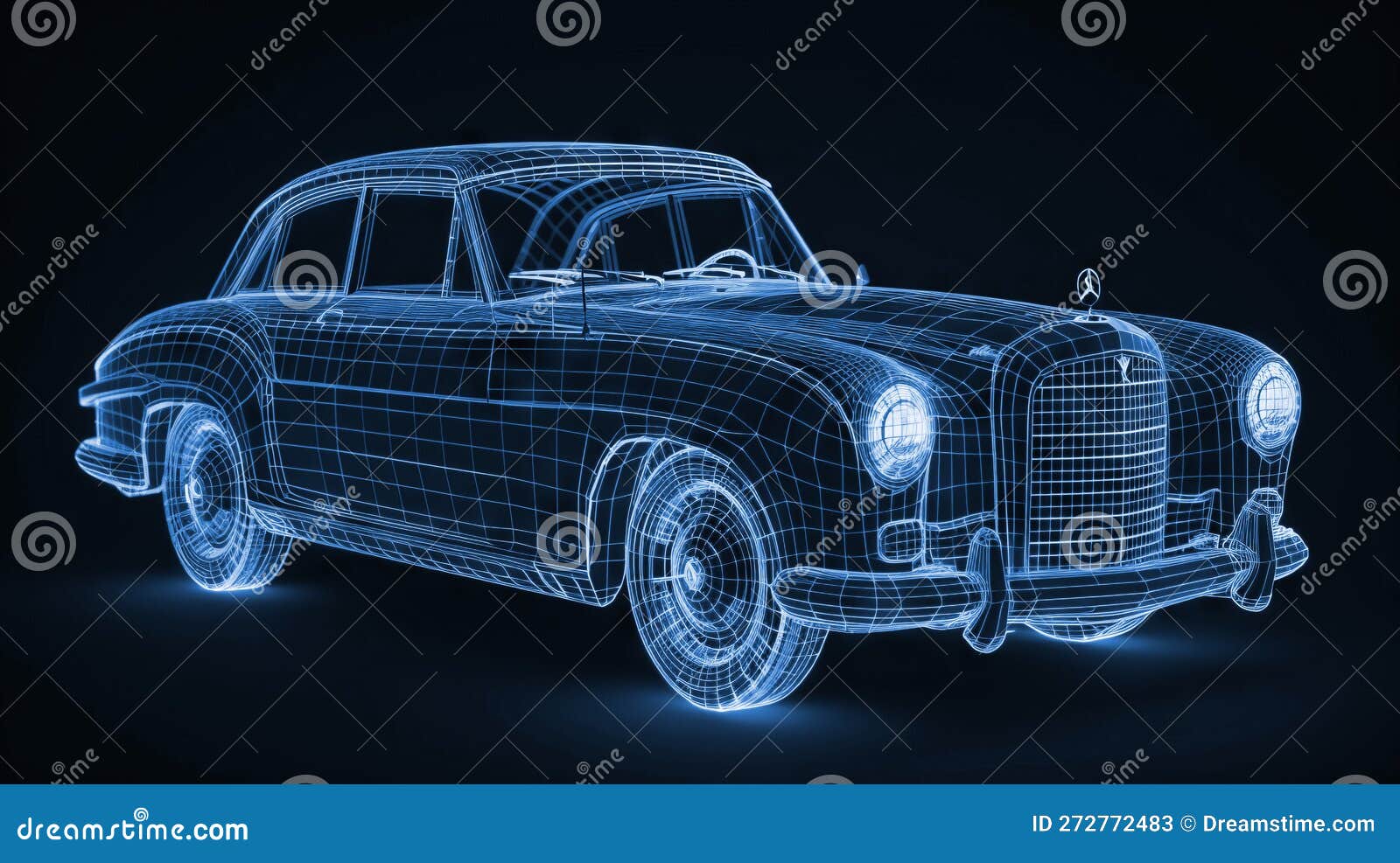 Technical Wireframe Rendering of a Classic Car from the 1950 S Stock ...