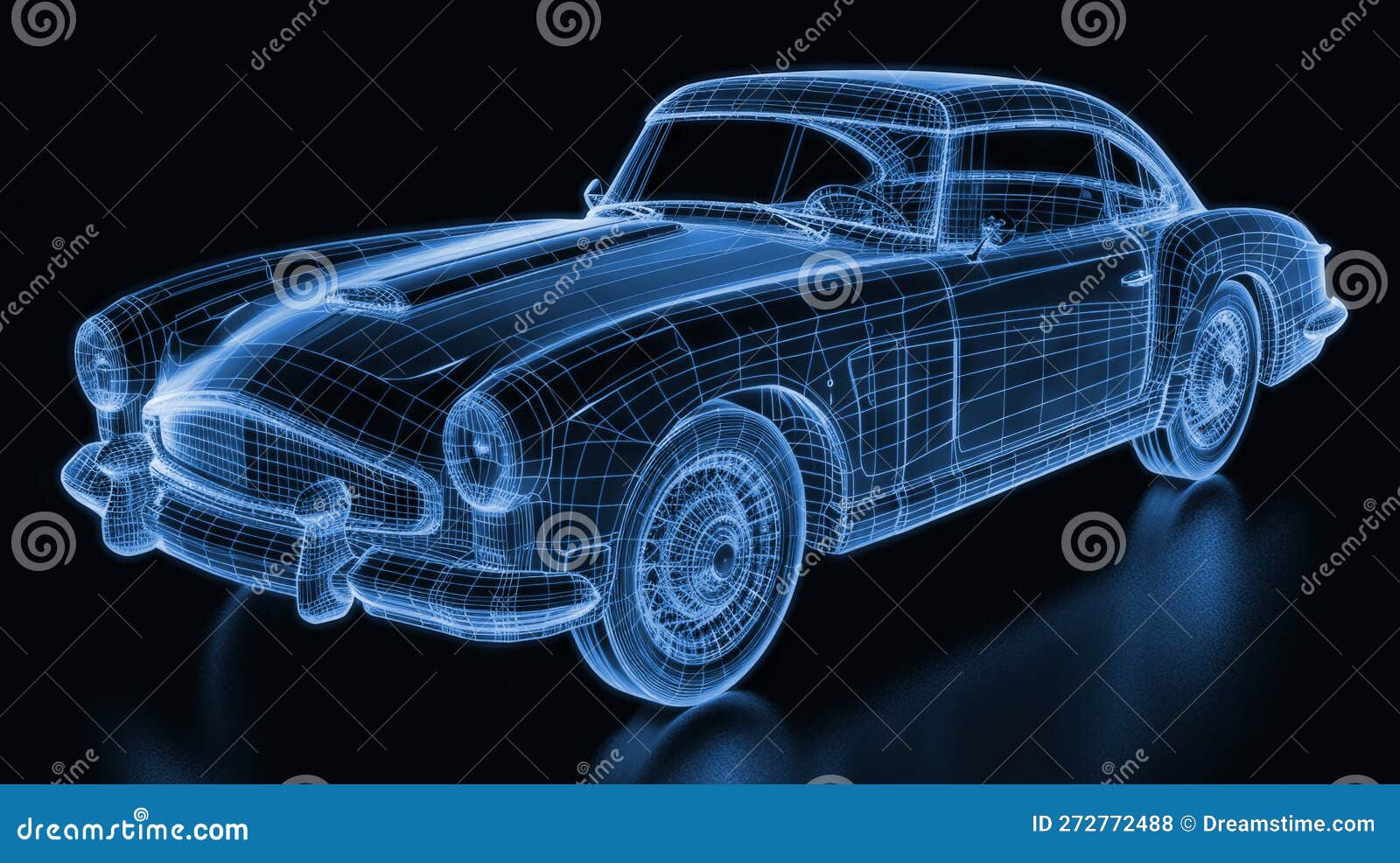 Technical Wireframe Rendering of a Classic Car from the 1950 S Stock ...