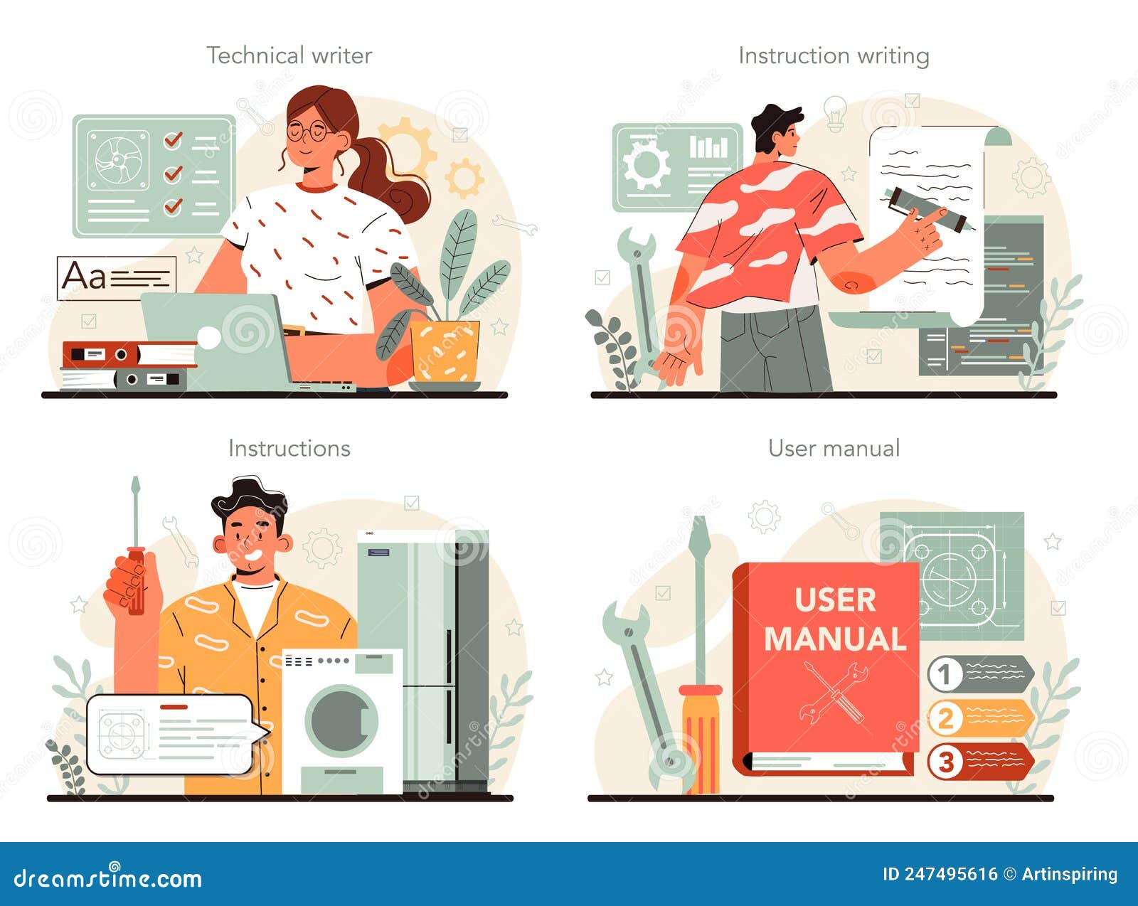 Technical Writer Concept Set. User Manual Tutorial Writing Stock Vector ...
