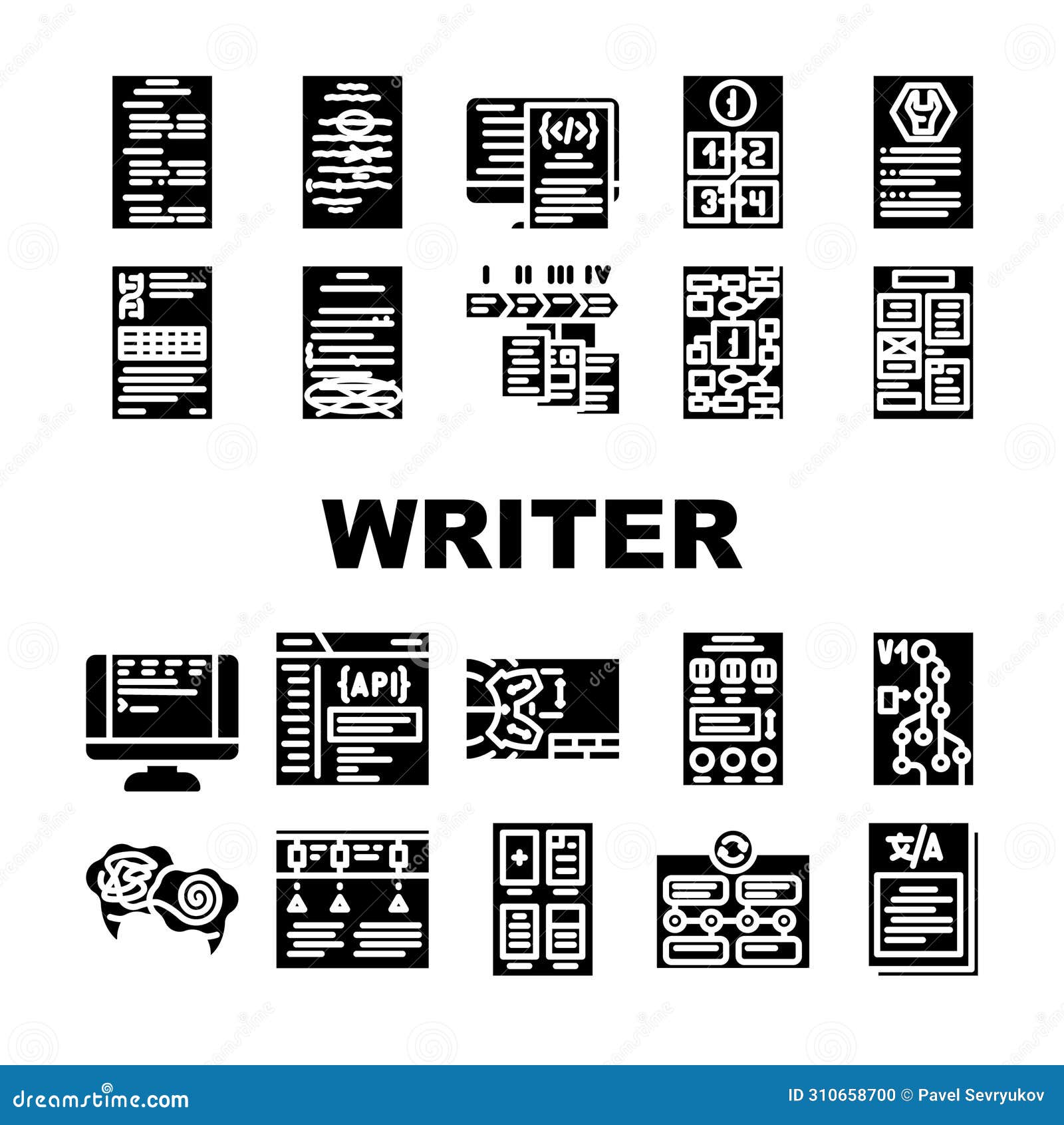 Technical Writer Document Manual Icons Set Vector Stock Vector ...