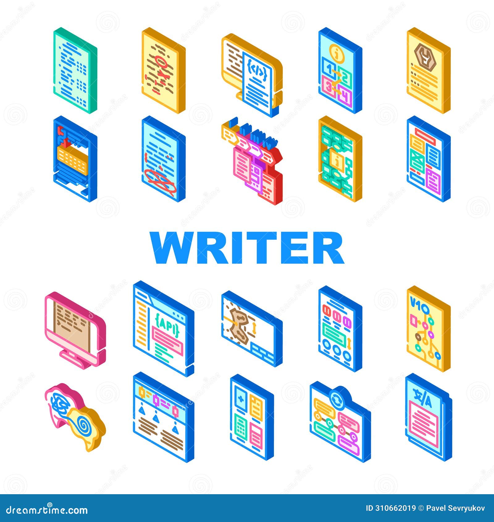 Technical Writer Document Manual Icons Set Vector Stock Illustration ...