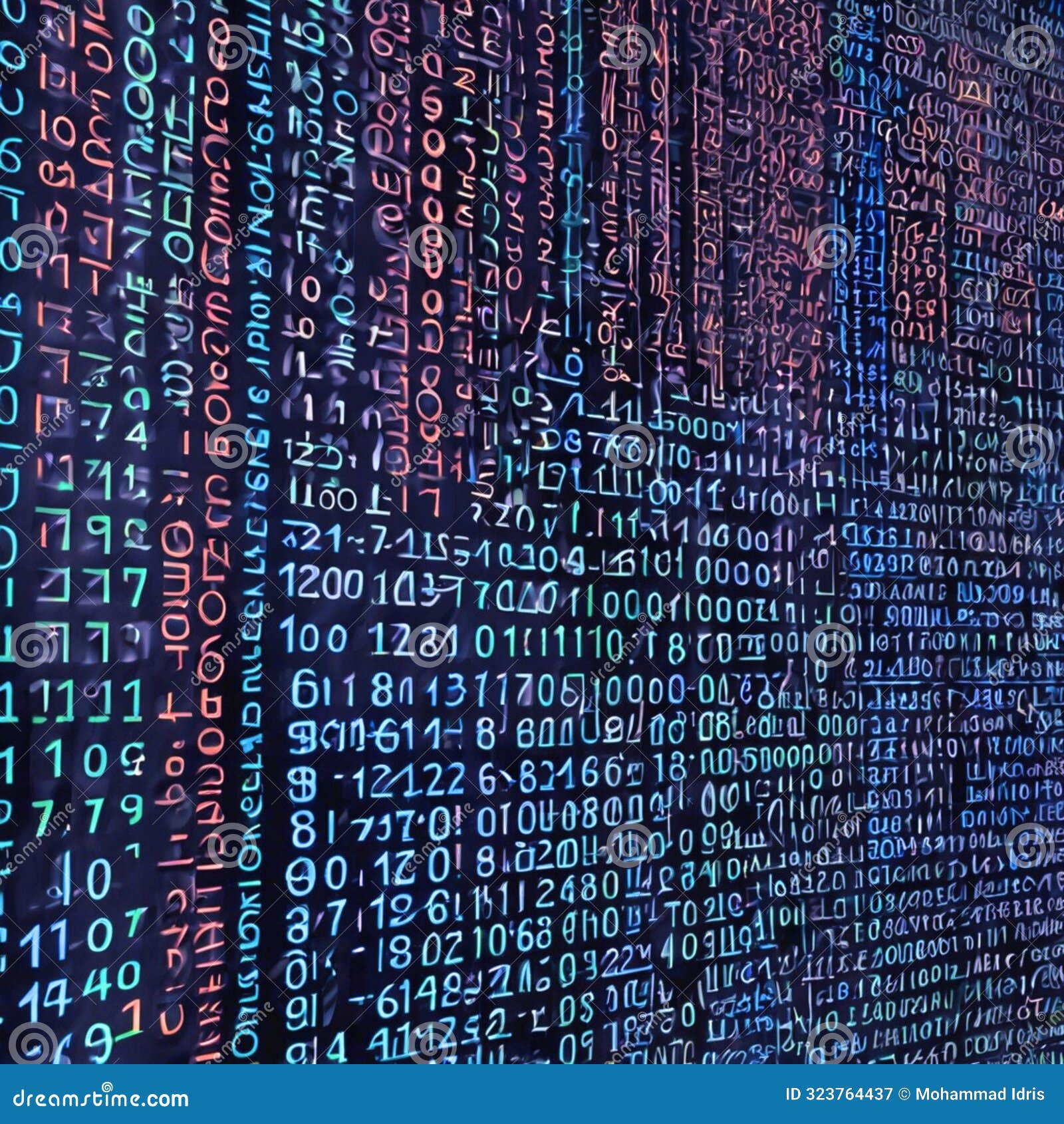 Technically Speaking, Flowing Letters are Used To Represent the Binary Values 0 and 1. Stock ...