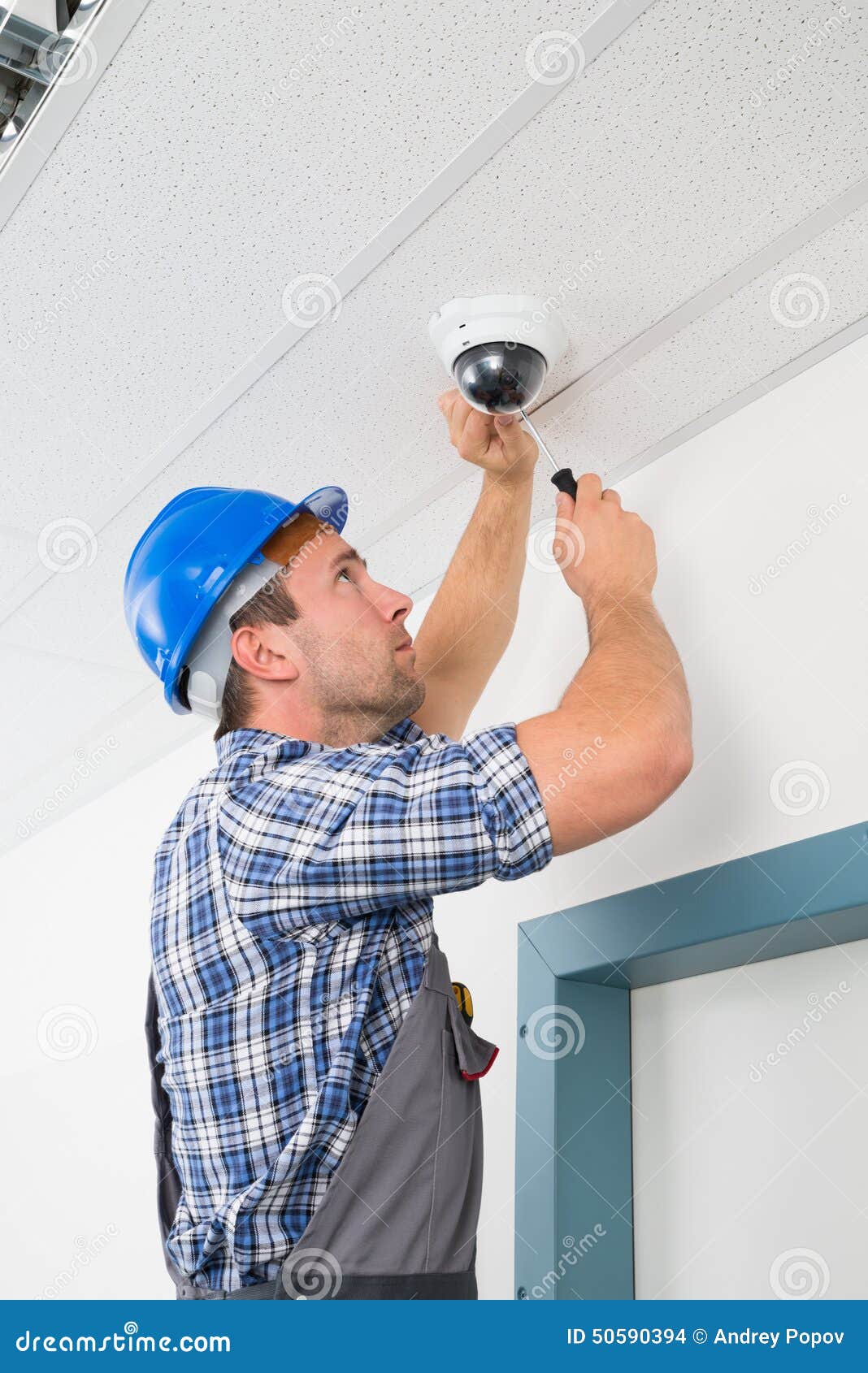 Technician Adjusting Cctv Camera Stock Photo - Image of safety, control ...
