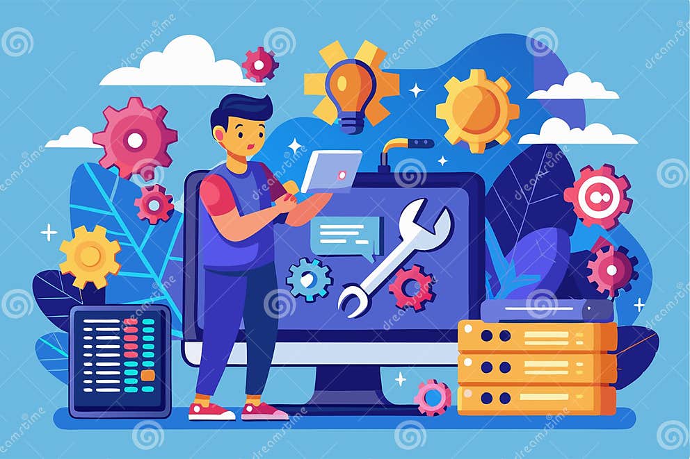 A Technician Analyzes and Repairs Computer Errors Using Modern Tools and Technology in a Digital ...