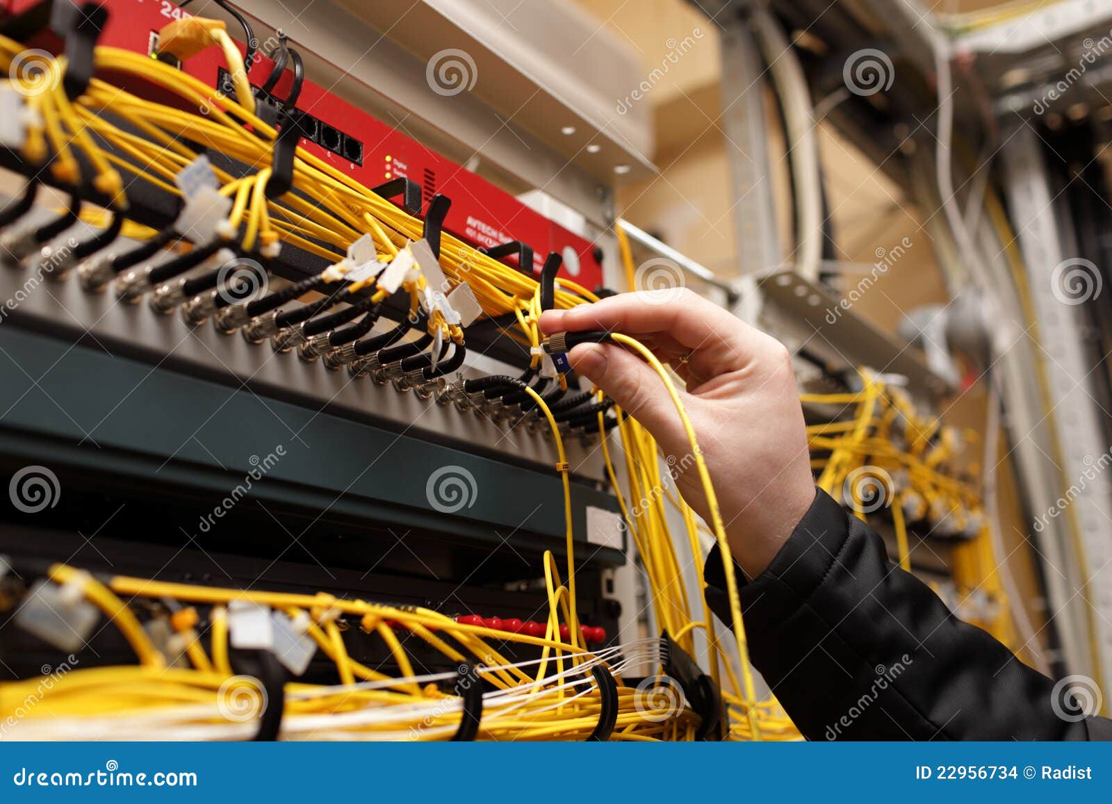 Technician Attaching Fiber Optic Stock Photo - Image of expertise, data ...