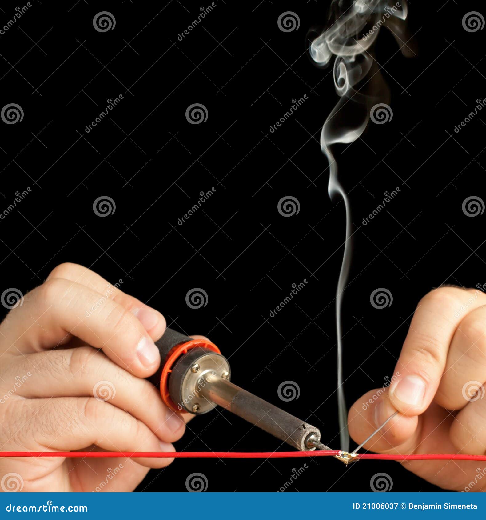 Technician Bonding Two Wires with a Solder Joint. Stock Image - Image ...