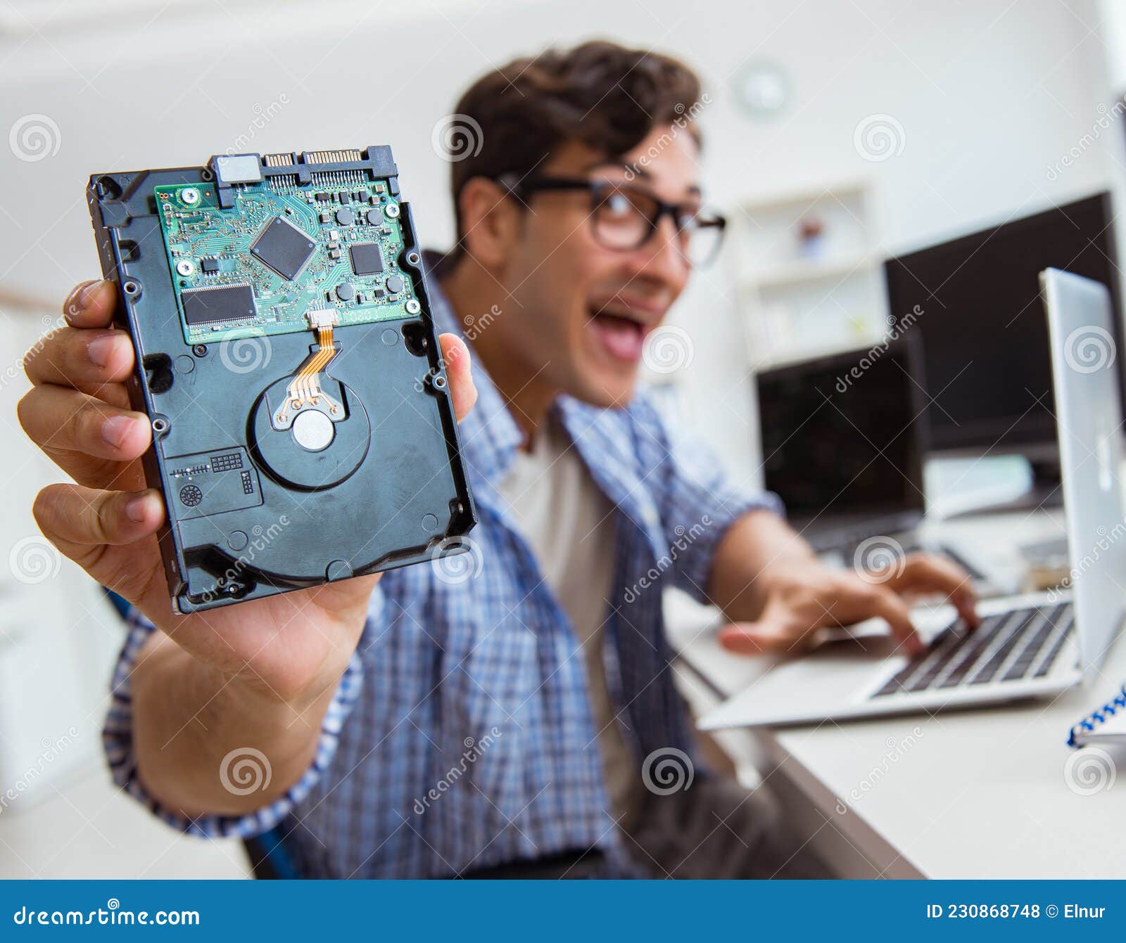 Technician with Broken Hard Drive Stock Photo - Image of fixing ...