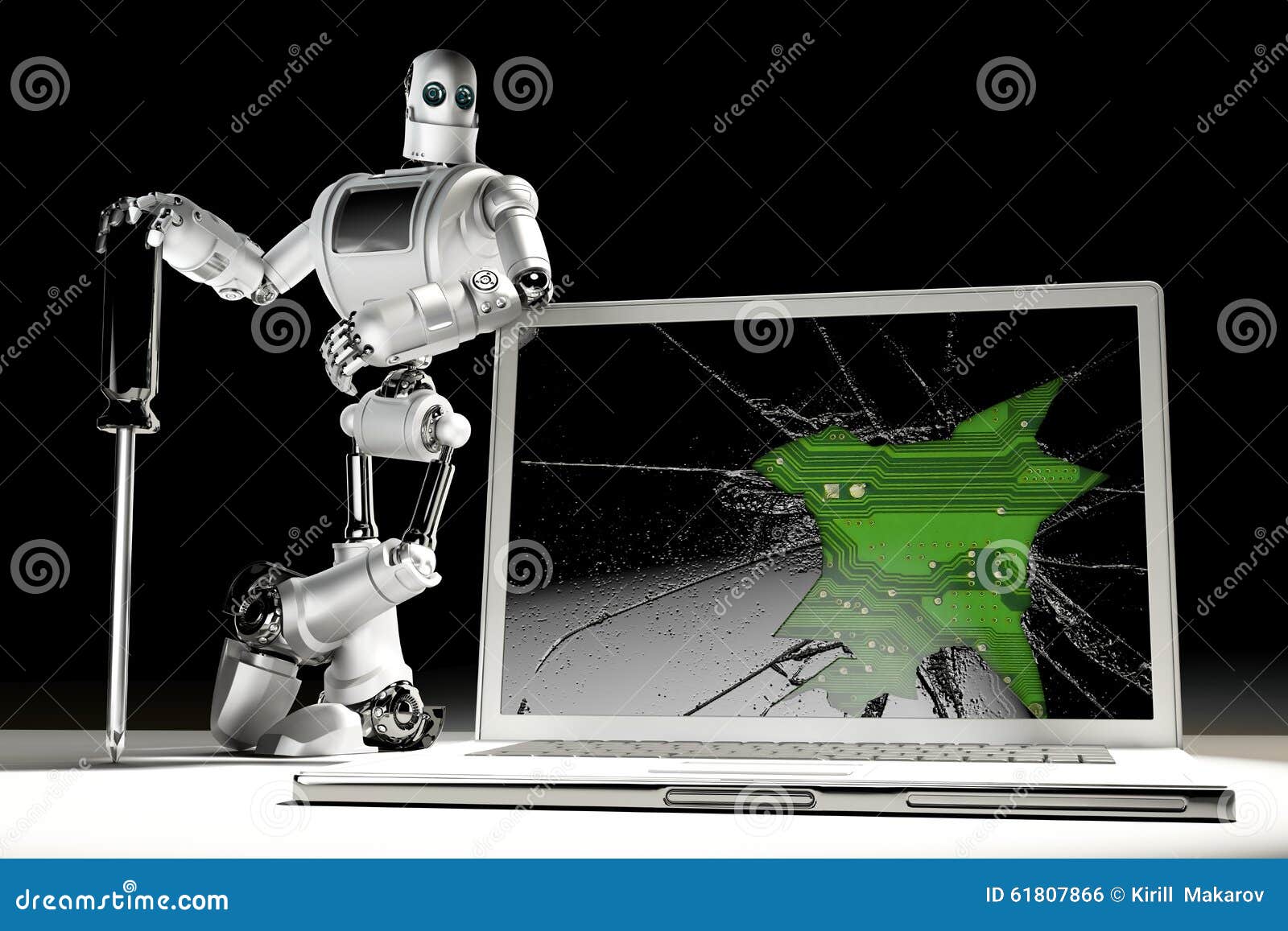 Broken Laptop Vector Illustration Isolated On White Color Background ...