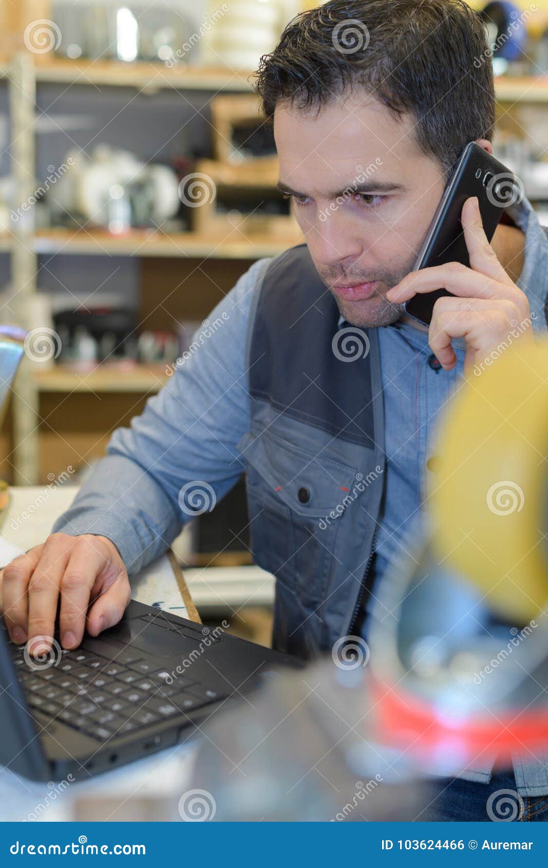 Technician Calling on Phone Stock Photo - Image of support, expertise ...