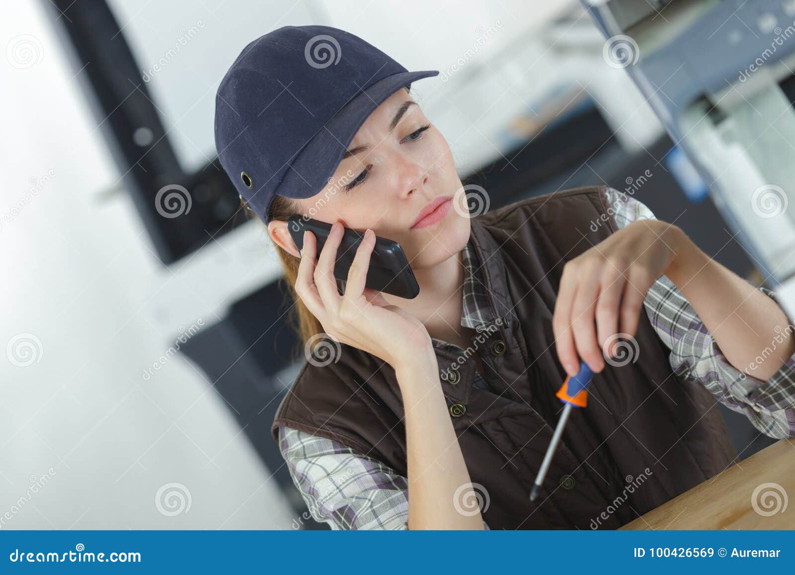 Technician Calling To Tell Report Stock Image - Image of connectivity ...
