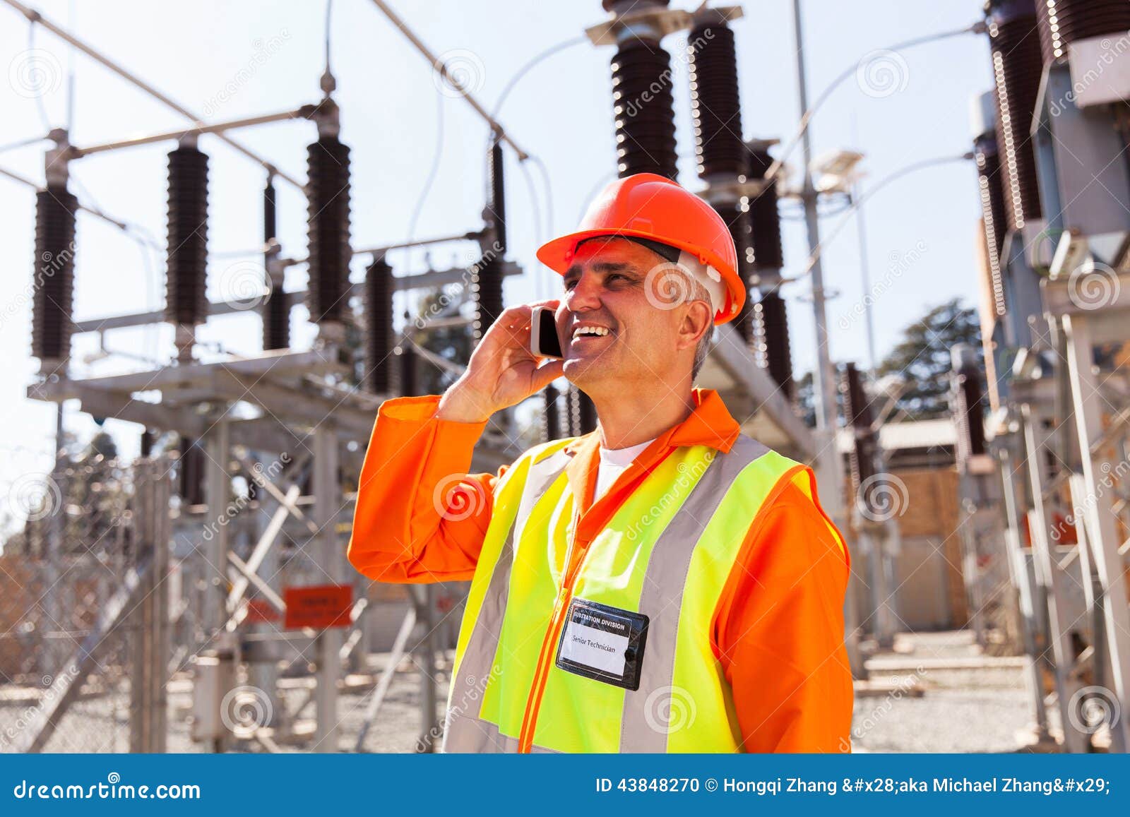 Technician cell phone stock photo. Image of hardhat, caucasian - 43848270