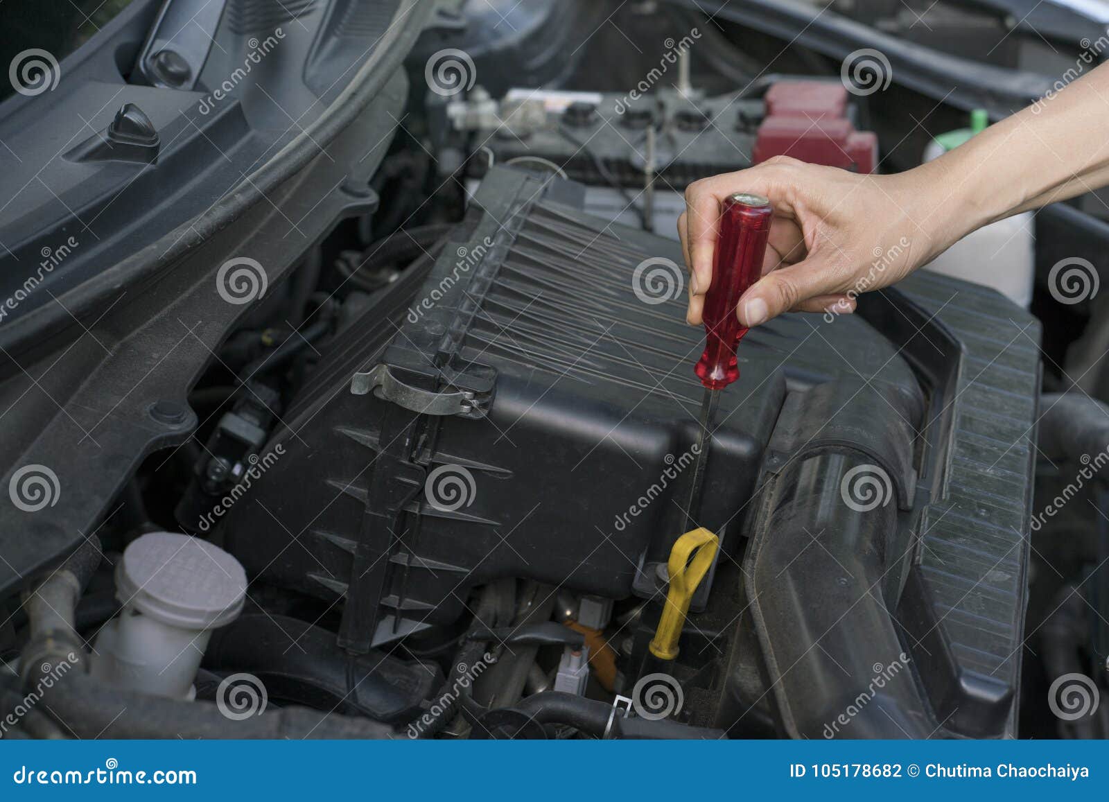 Technician Check the Engine daily Stock Photo - Image of hand, close ...