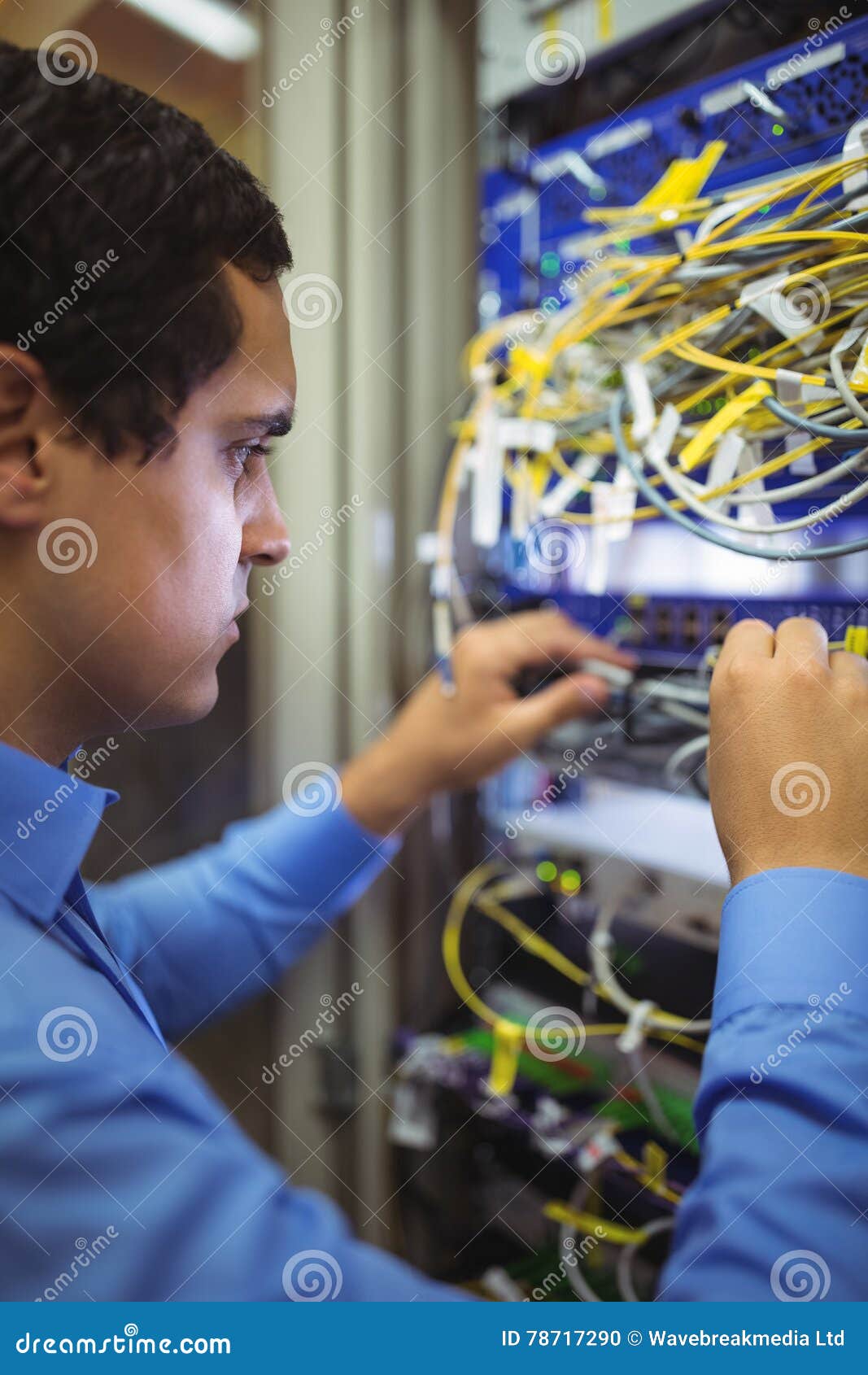 Technician Checking Cables in a Rack Mounted Server Stock Photo - Image ...