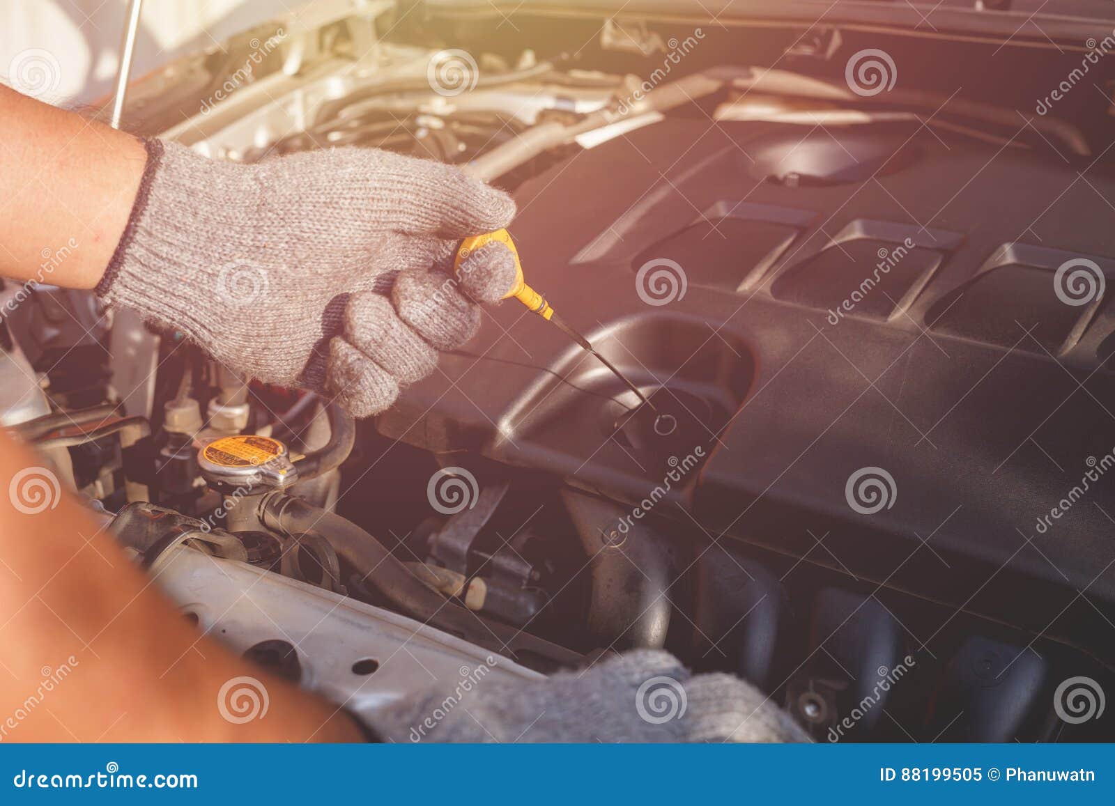Technician Checking or Fixing Engine of Modern Car Stock Image - Image ...