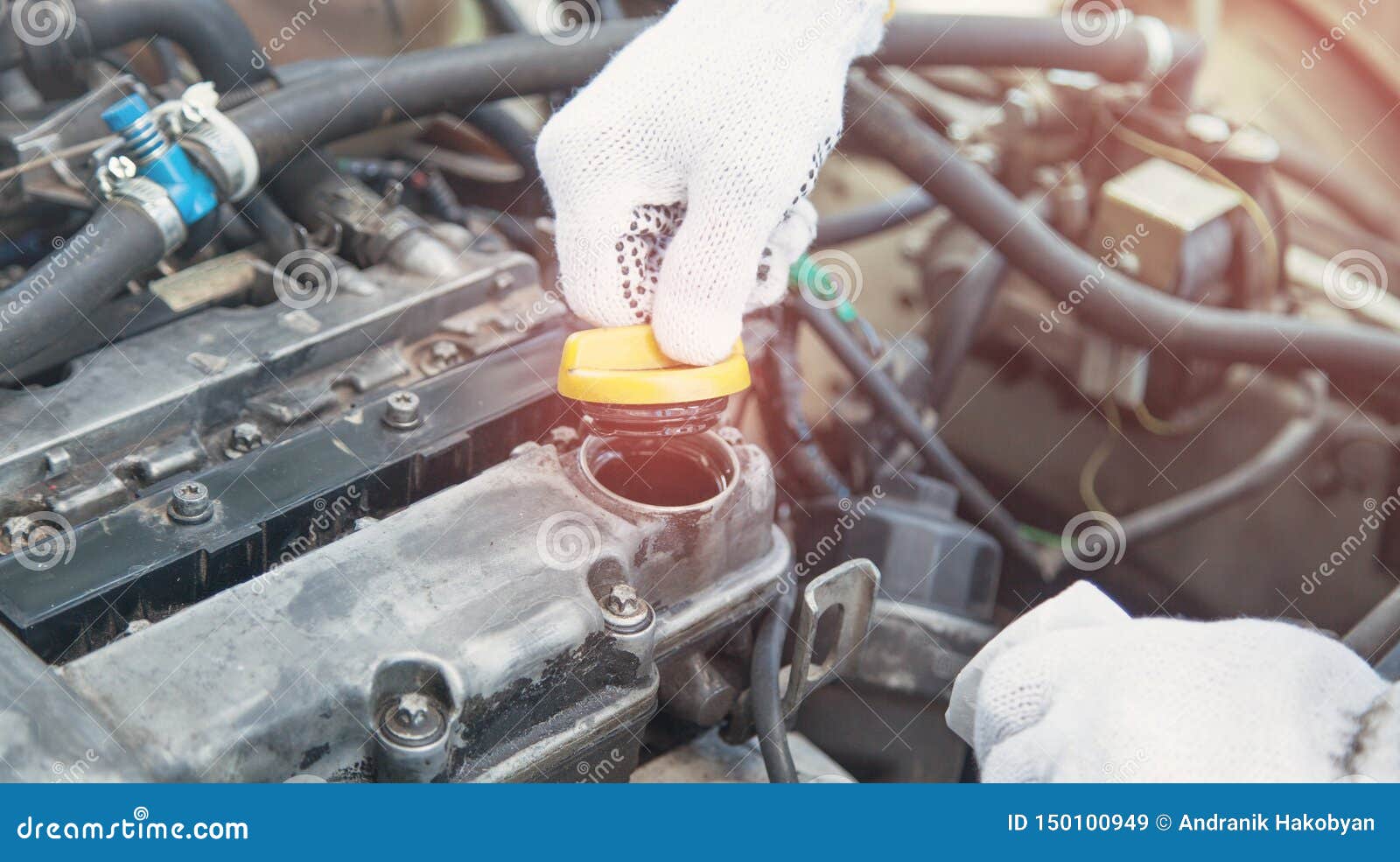 Technician Checking Oil Level in Car Engine Stock Image - Image of ...