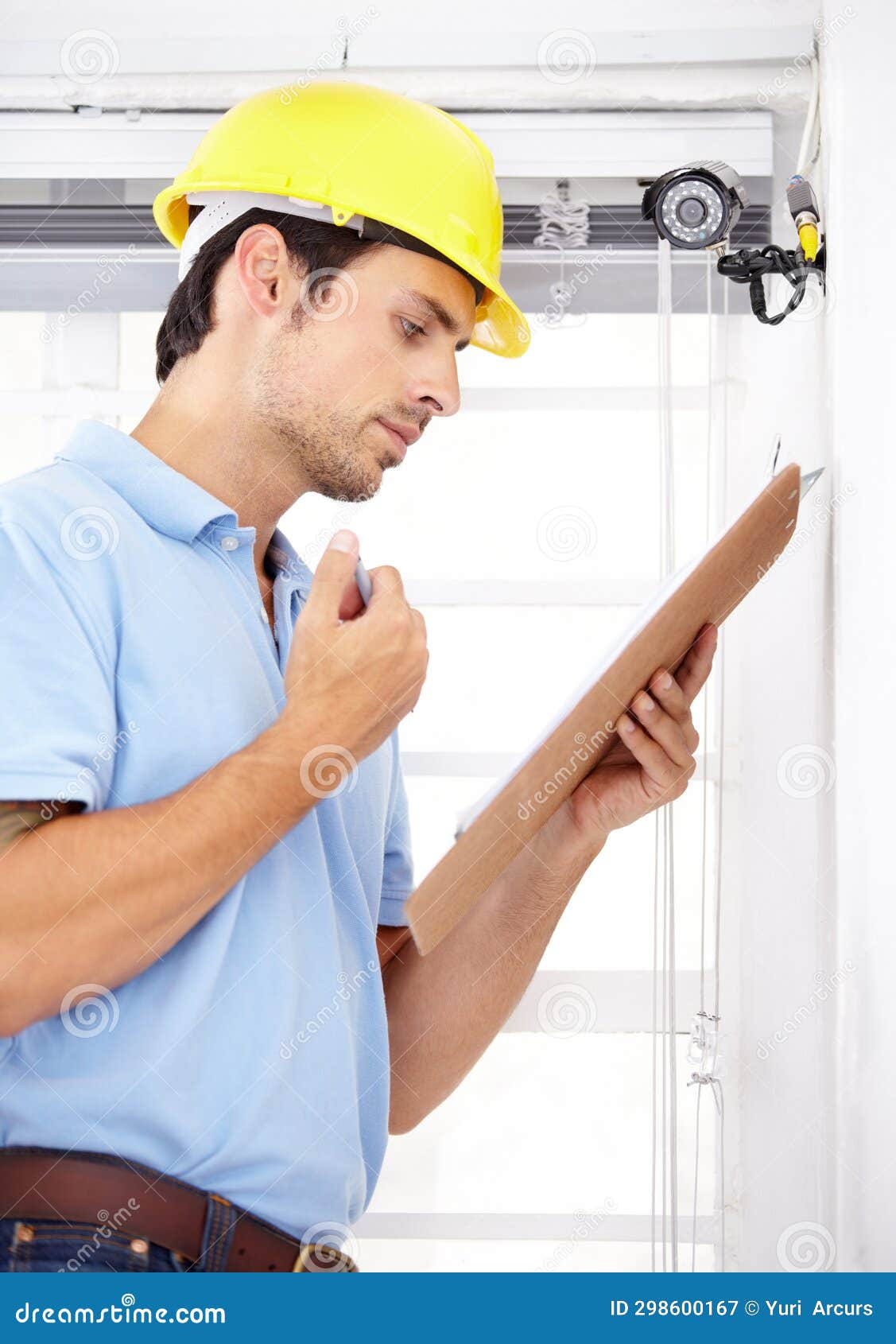 Technician, Checklist and Home Security Camera for CCTV Installation ...