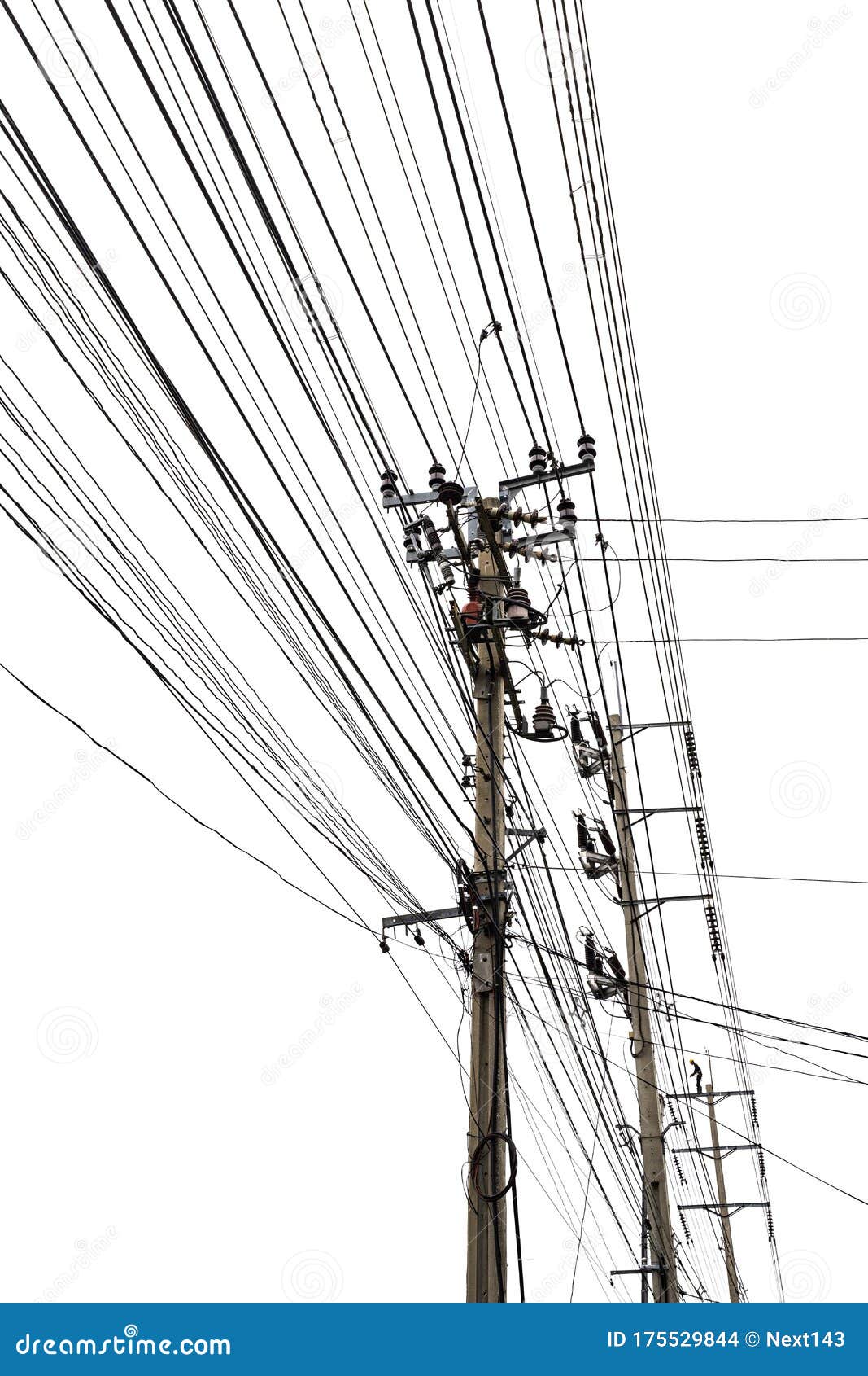 A Technician Climbing on Electricity Post To Fix a Problem with Safety ...