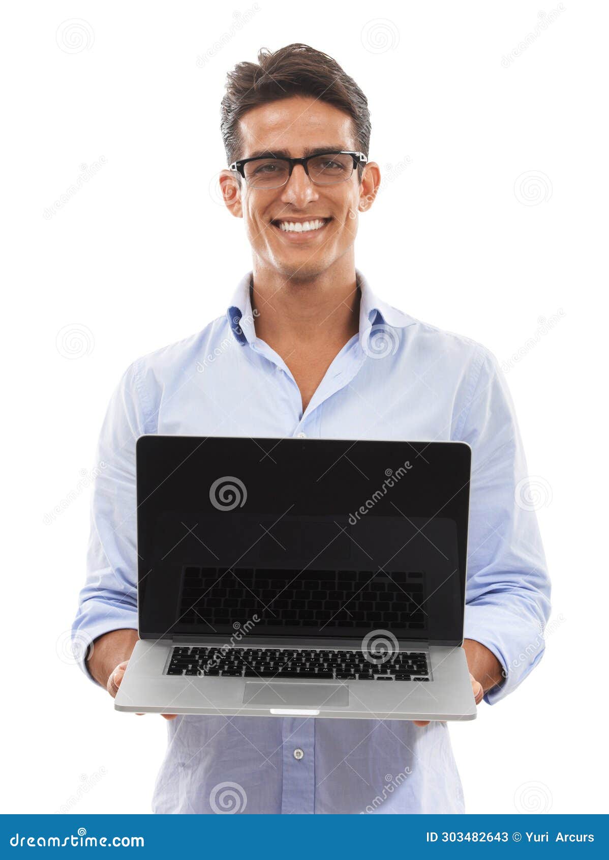 Technician, Computer Screen and Portrait in Studio for Presentation ...