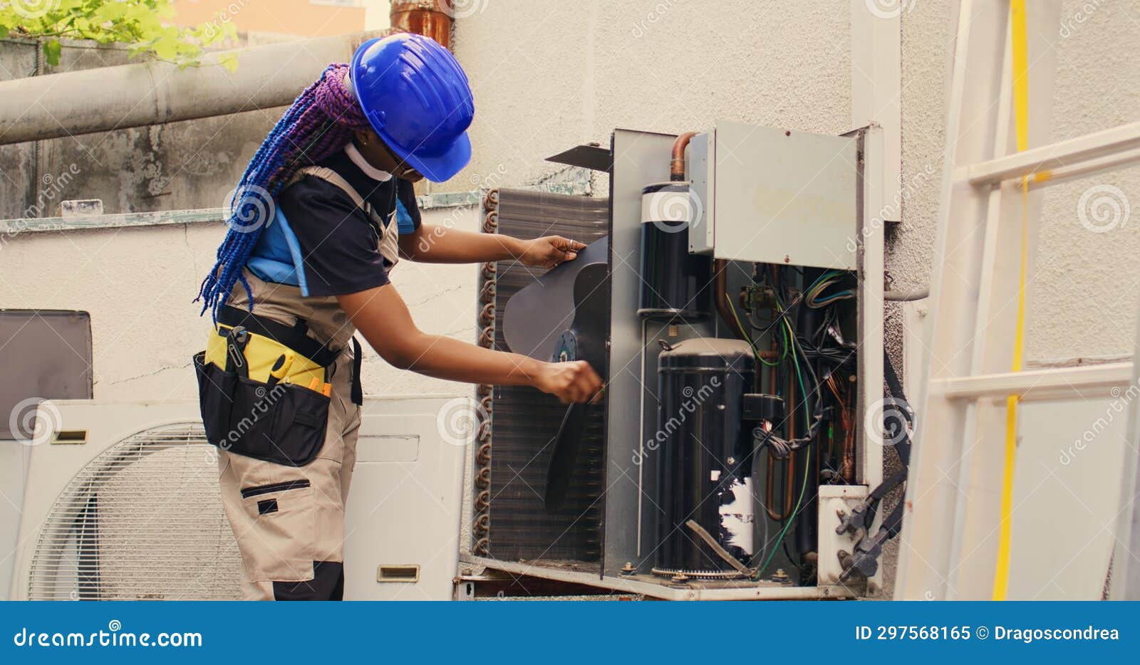 Technician in Condenser Maintenance Stock Image - Image of cooling ...