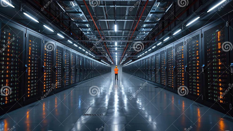It Technician Conducting Maintenance in a Data Center during Daytime ...