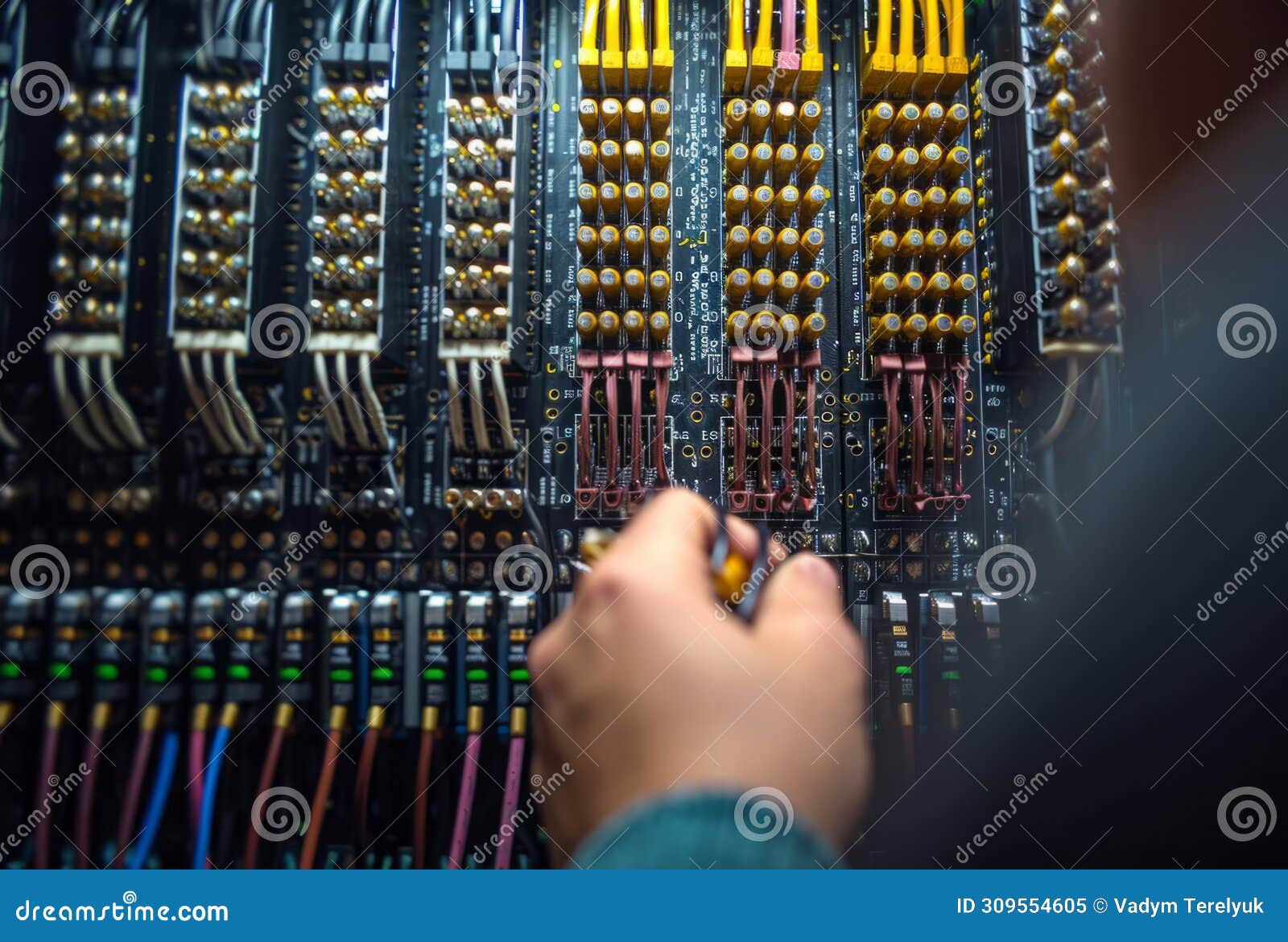 Technician Connecting Wires in Computer Room Stock Image - Image of ...