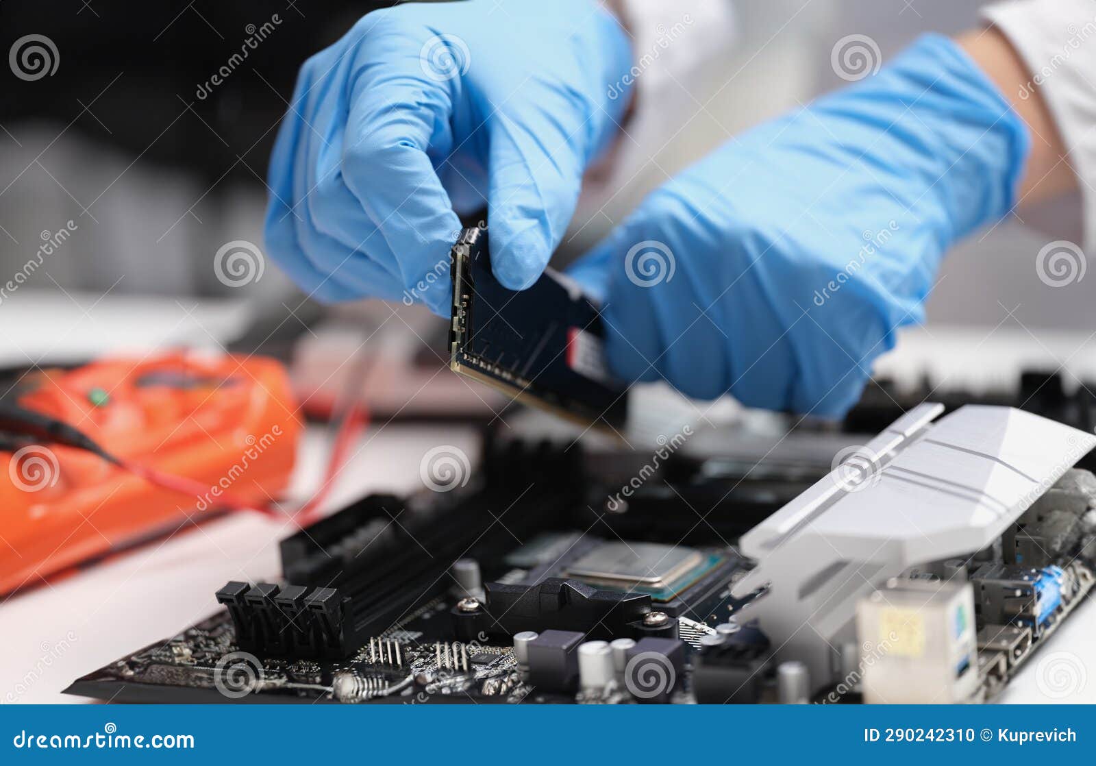 Technician Connects CPU Microprocessor To Motherboard Socket Stock ...