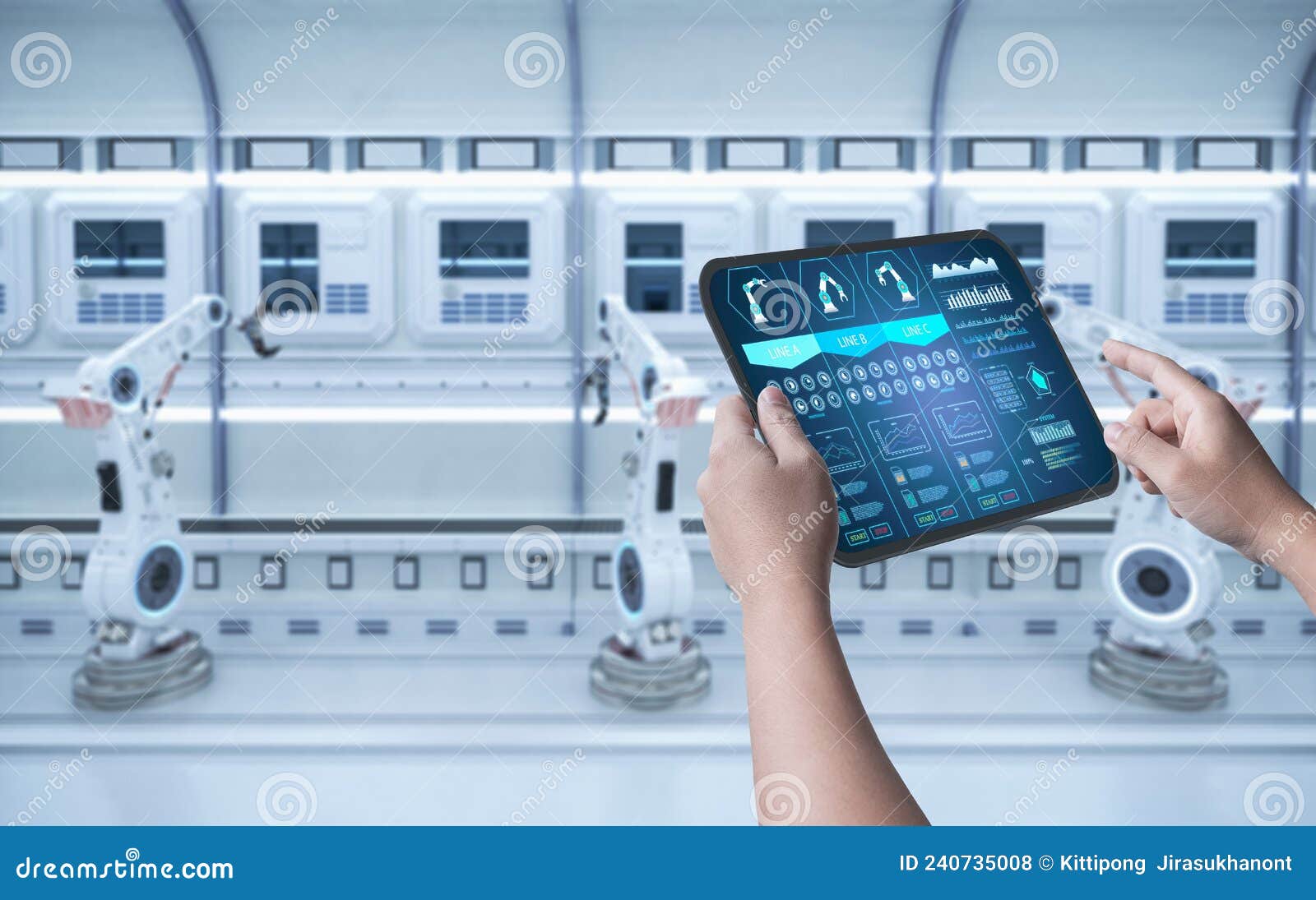 Technician Control Automation Robot in Factory Stock Illustration ...