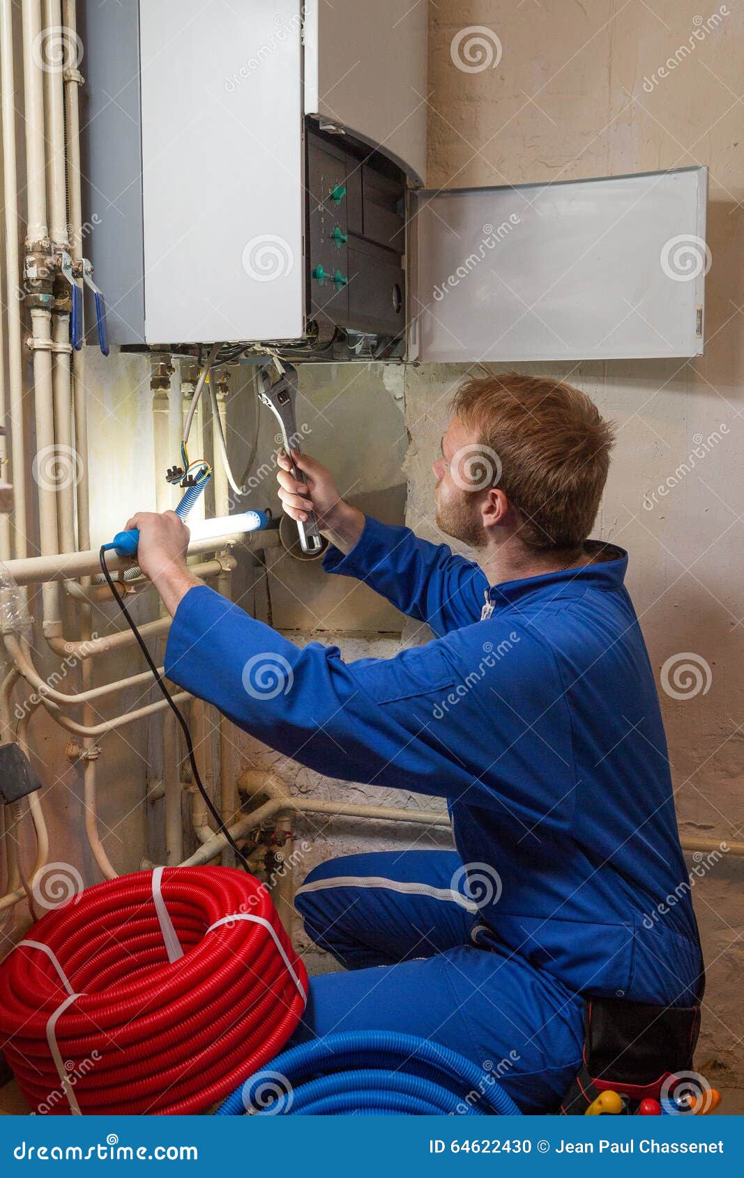 Technician Controlling the Heating System Stock Photo - Image of pipe ...