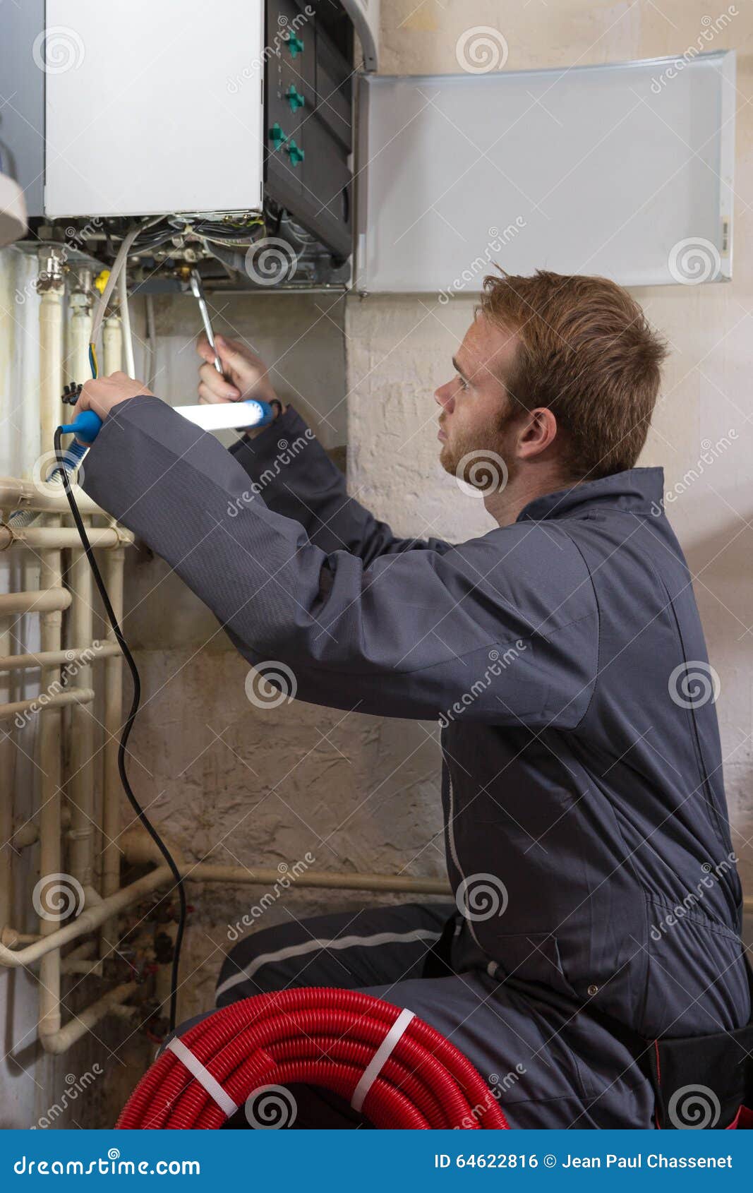 Technician Controlling the Heating System Stock Photo - Image of ...