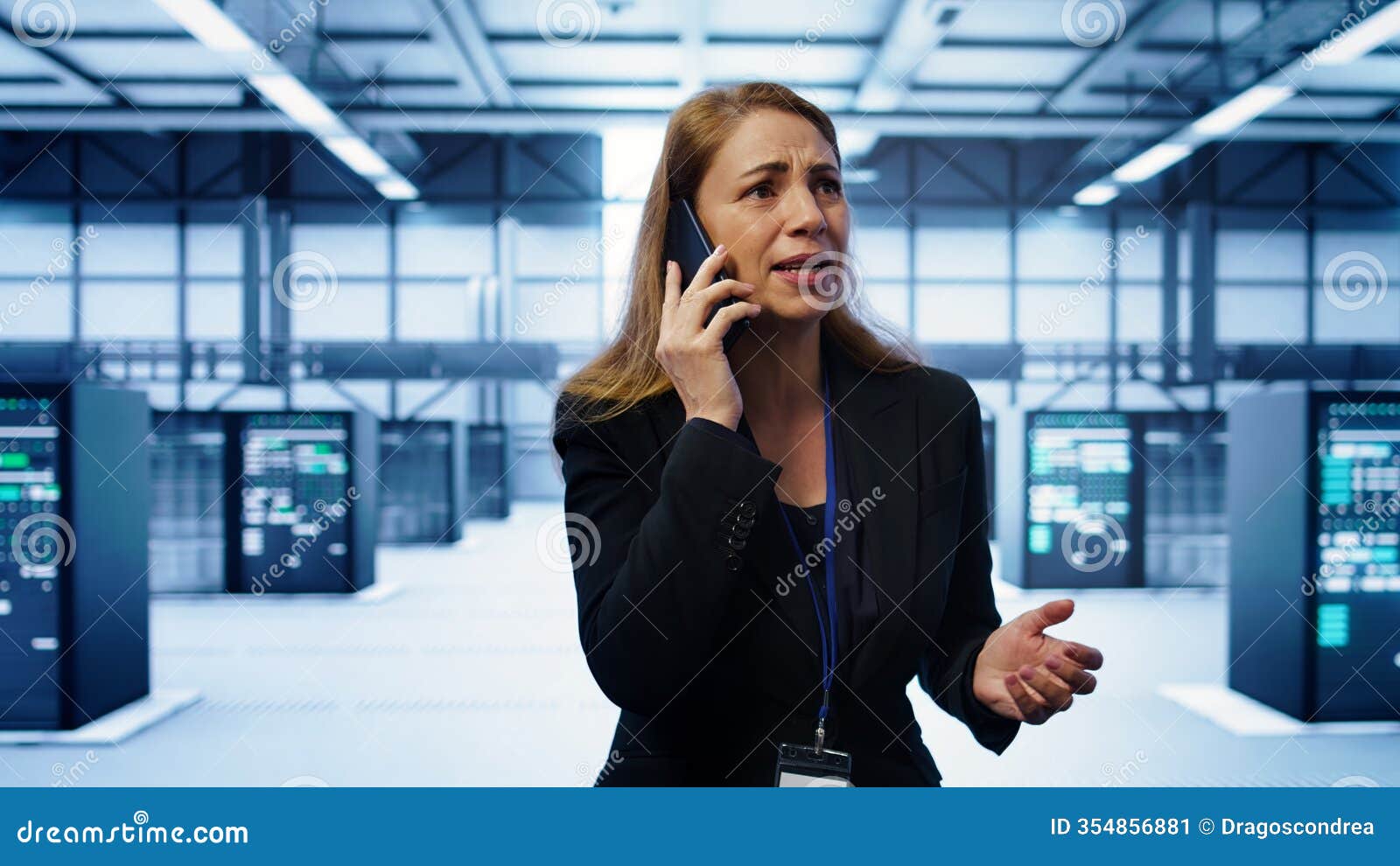 Technician in Data Center Talking in Phone Call, Doing Yearly ...