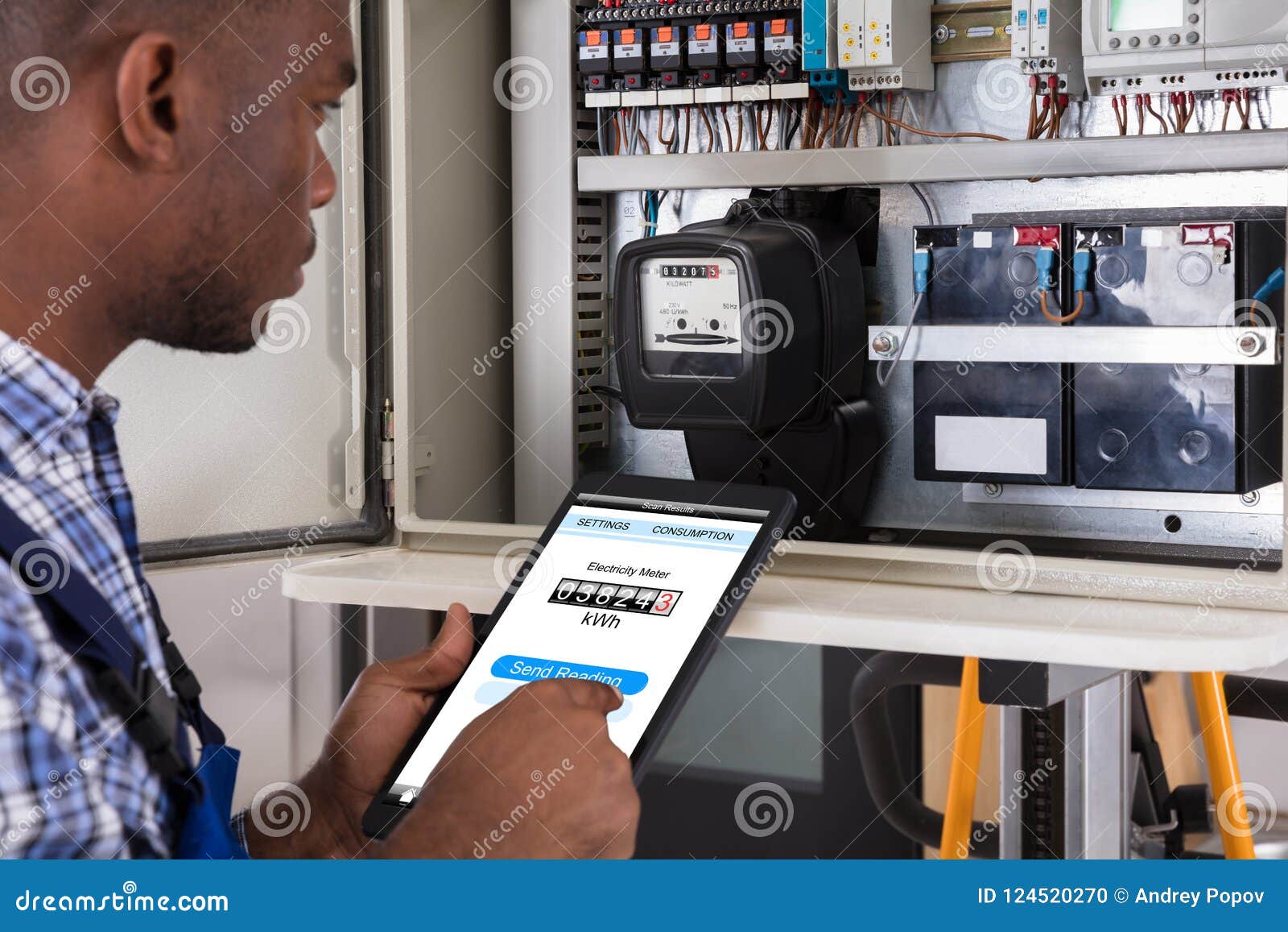 Technician Doing Meter Reading Stock Photo - Image of looking, african ...