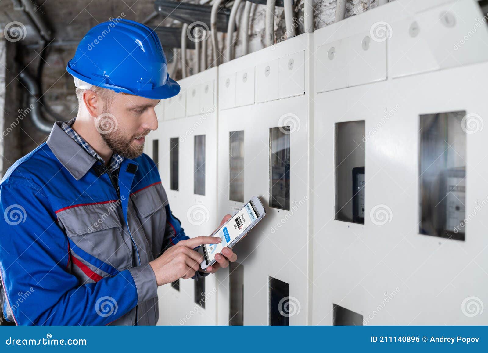 Technician Doing Meter Reading Stock Photo - Image of counter ...