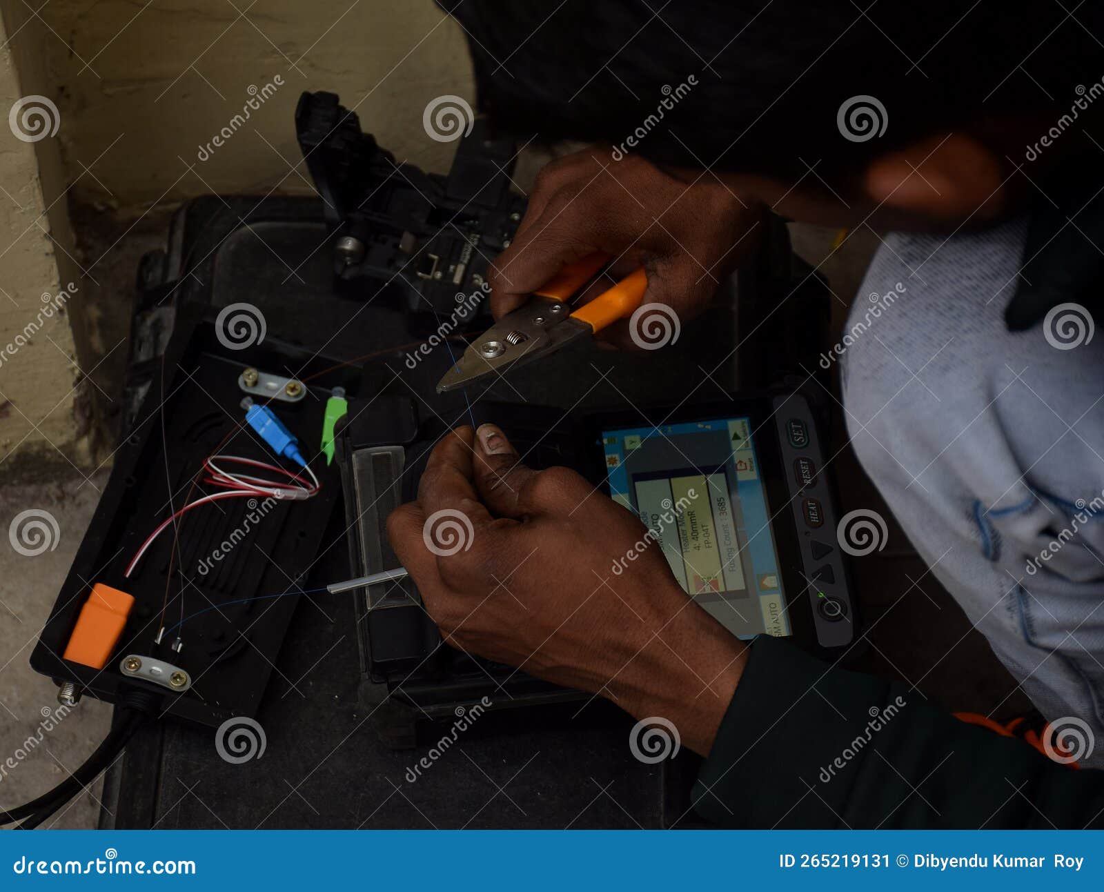 Splicing Machine For Fusion Splice A Fiber Optic Cable Royalty-Free ...