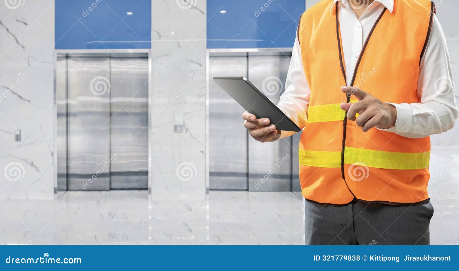 Technician or Engineer Check on Elevator or Passenger Lift Stock Photo ...