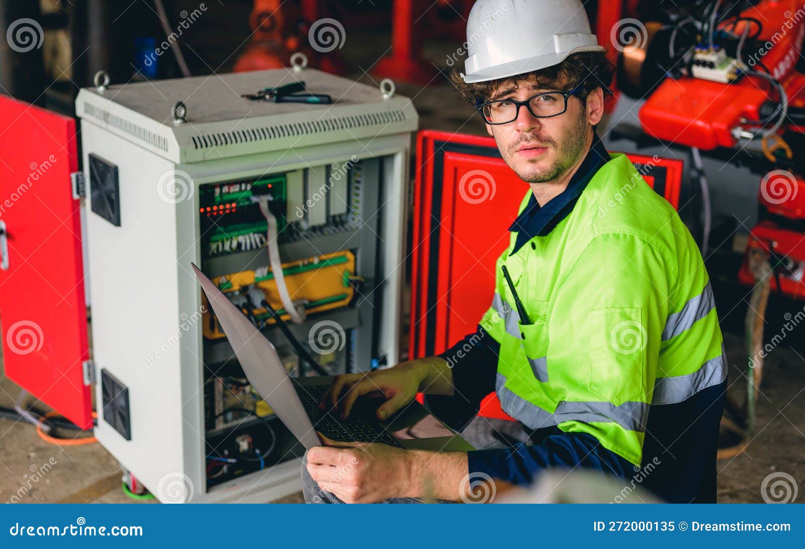 Technician Engineer Checking and Repairing Automatic Robotic Machine ...