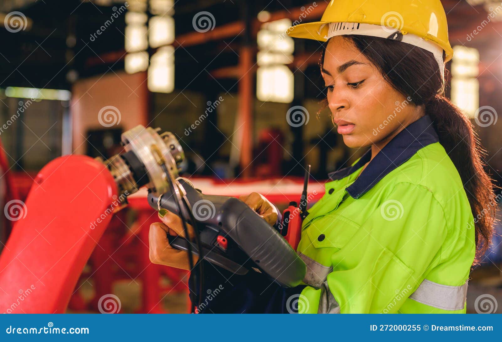 Technician Engineer Checking and Repairing Automatic Robotic Machine ...