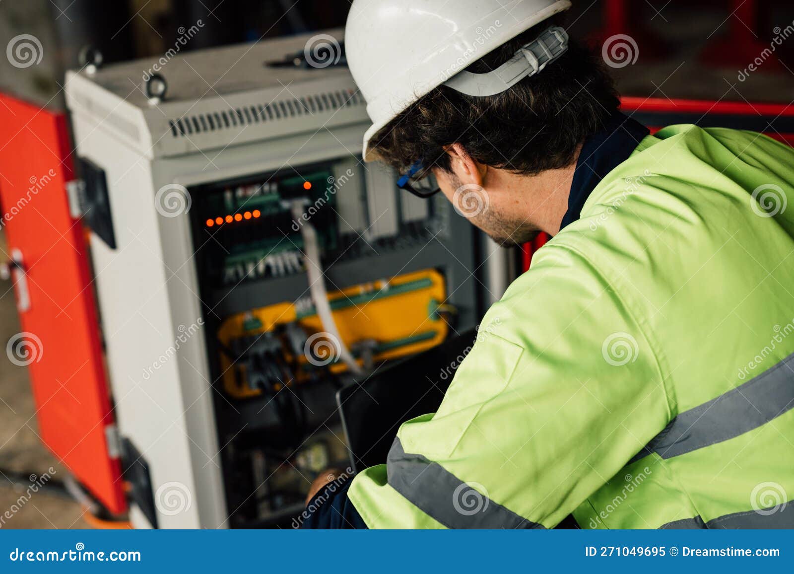 Technician Engineer Checking and Repairing Automatic Robotic Machine ...