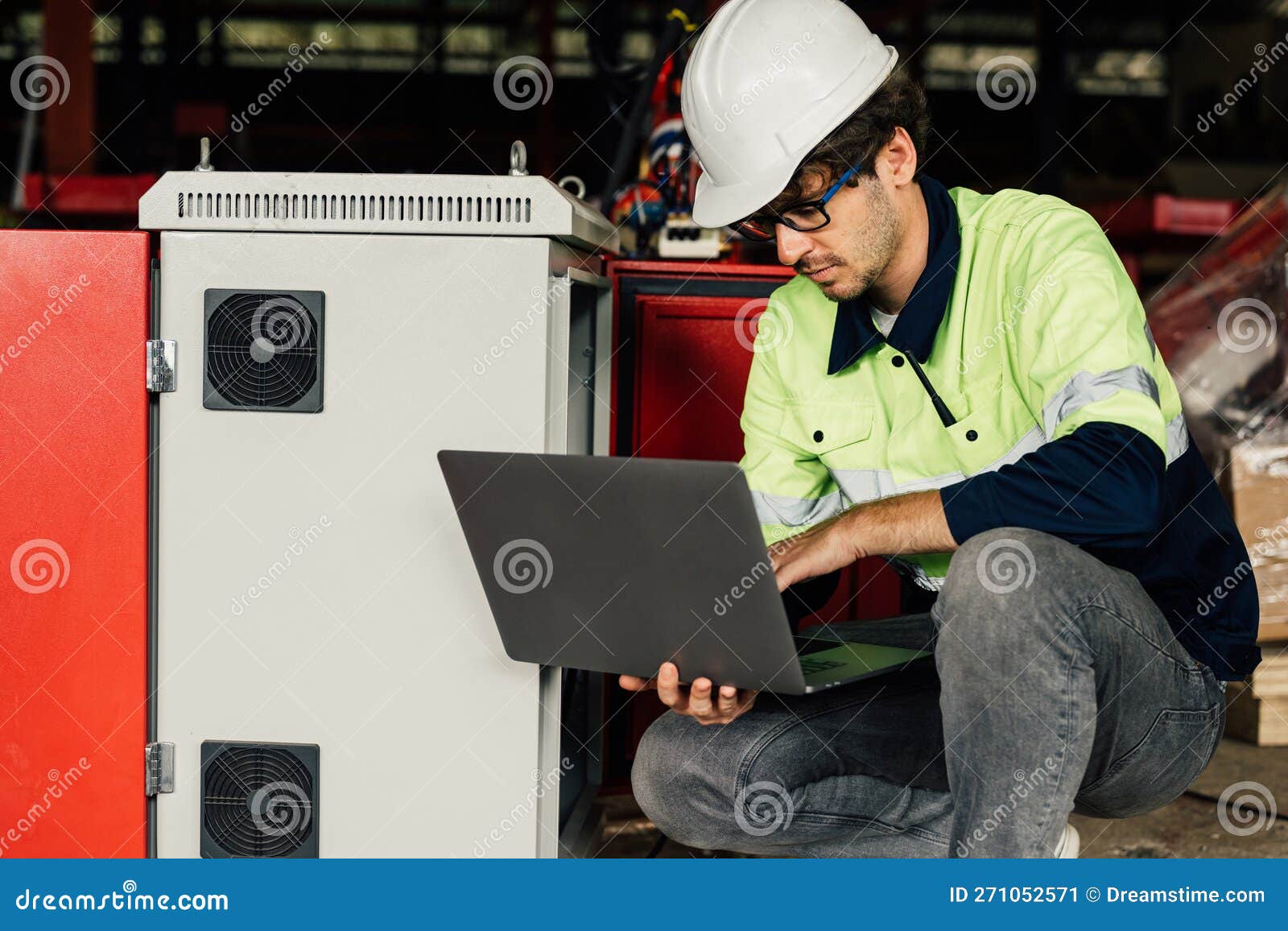 Technician Engineer Checking and Repairing Automatic Robotic Machine ...