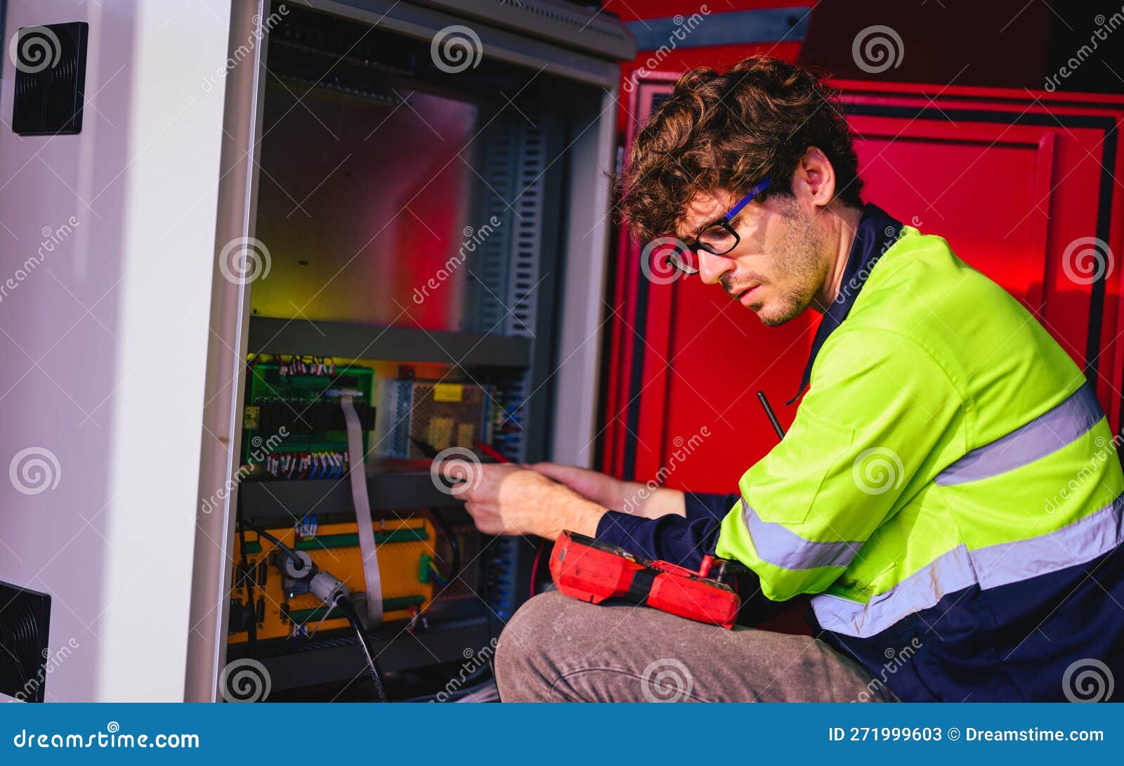 Technician Engineer Checking and Repairing Automatic Robotic Machine ...