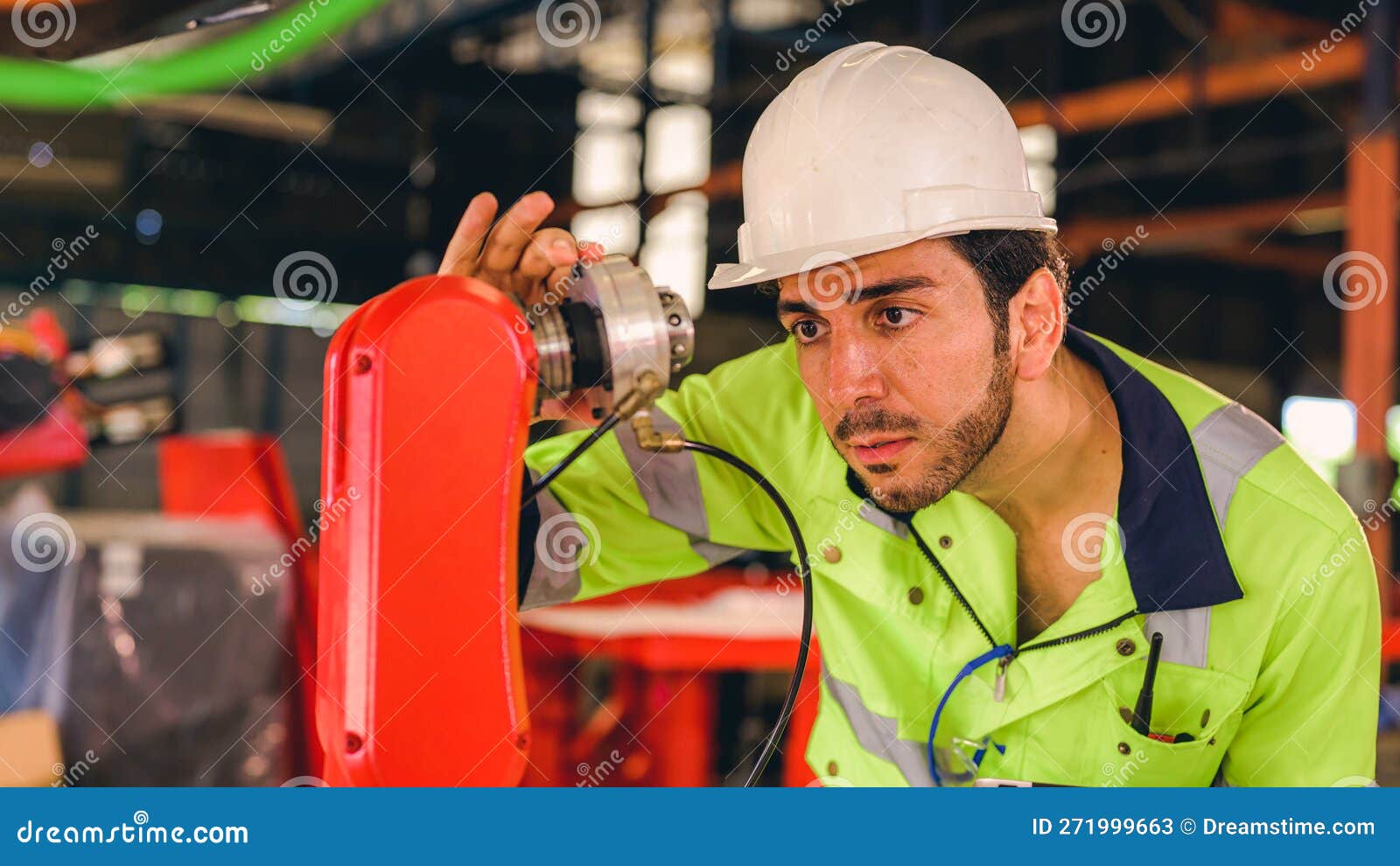 Technician Engineer Checking and Repairing Automatic Robotic Machine ...